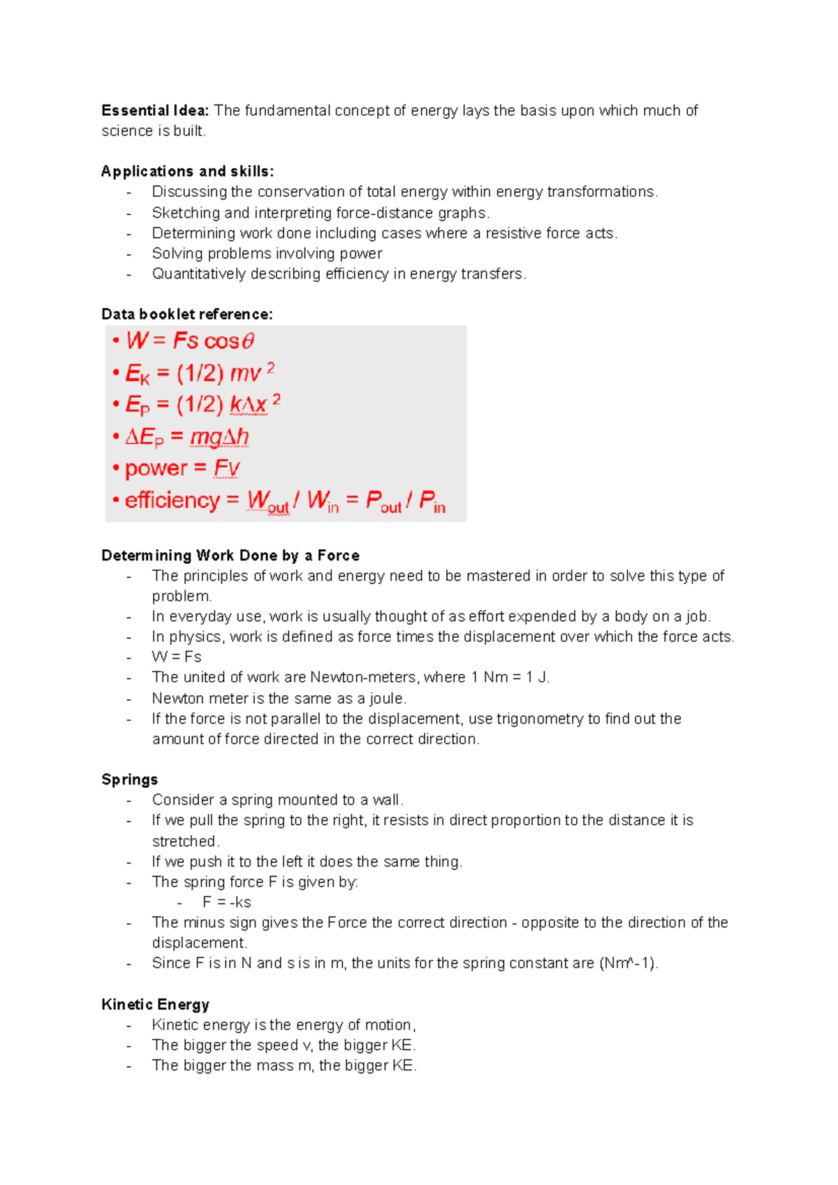 Topic 2.3 Work, Energy and Power - Essential Idea: The fundamental ...