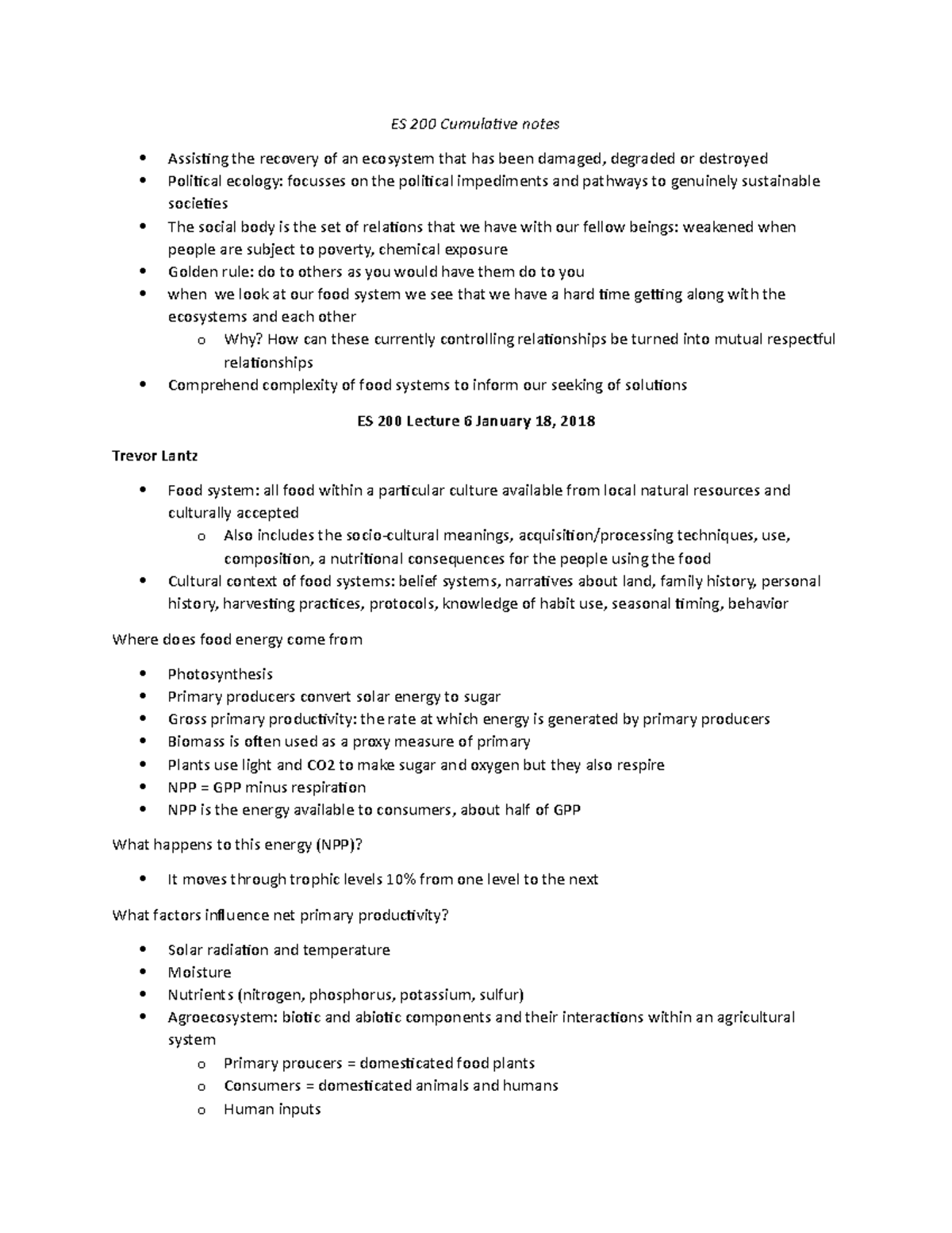 ES 200 Cumulative notes - ES 200 Cumulative notes Assisting the ...