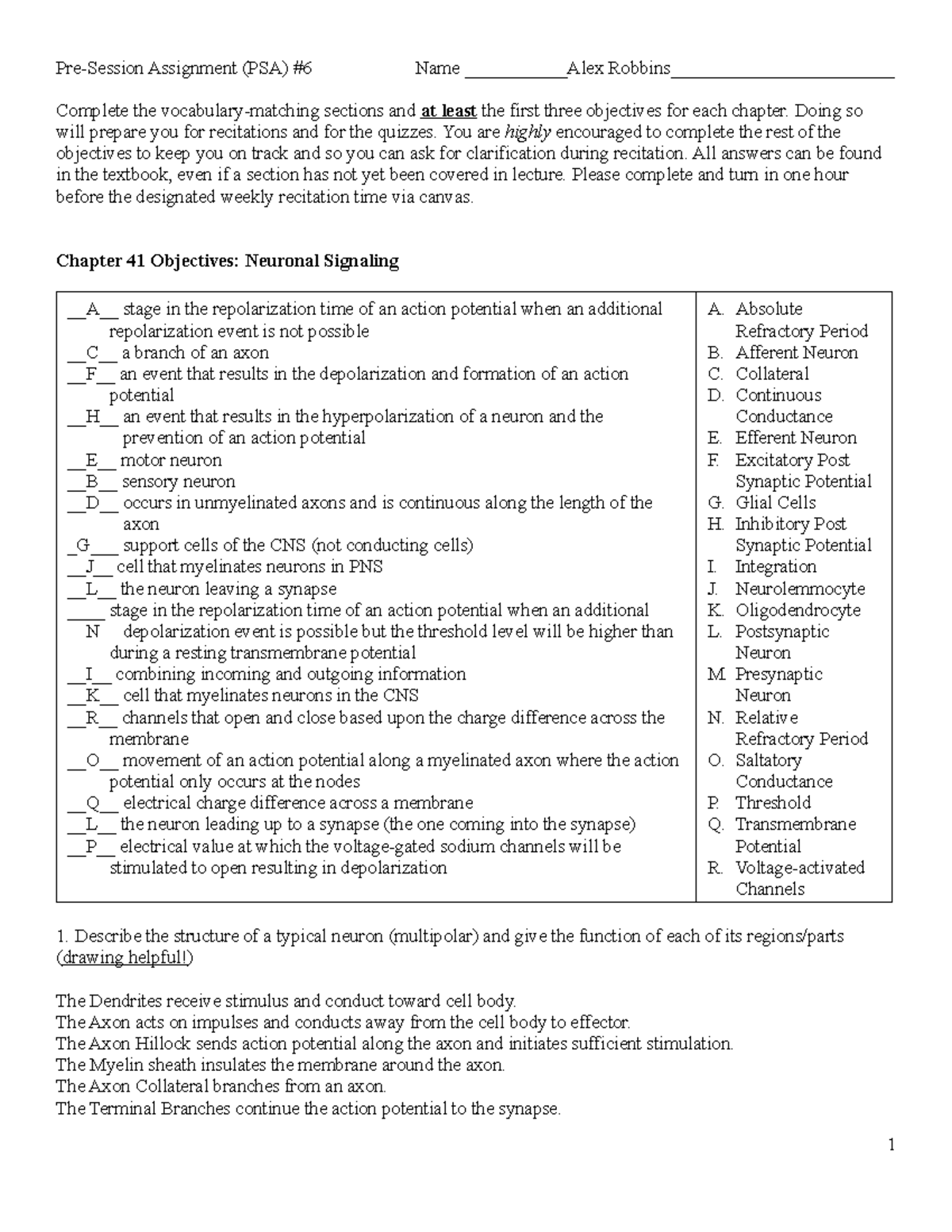PSA 6 - Assignment - Pre-Session Assignment (PSA) #6 Name Alex Robbins ...