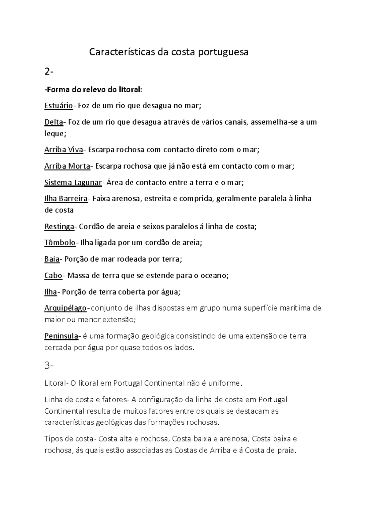 Geografia - Características da costa portuguesa 2 - Forma do relevo do ...