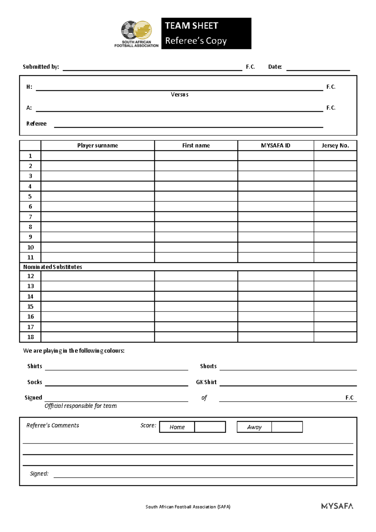 Mysafa+Team+Sheet+v2 - South African Football Association (SAFA) TEAM ...