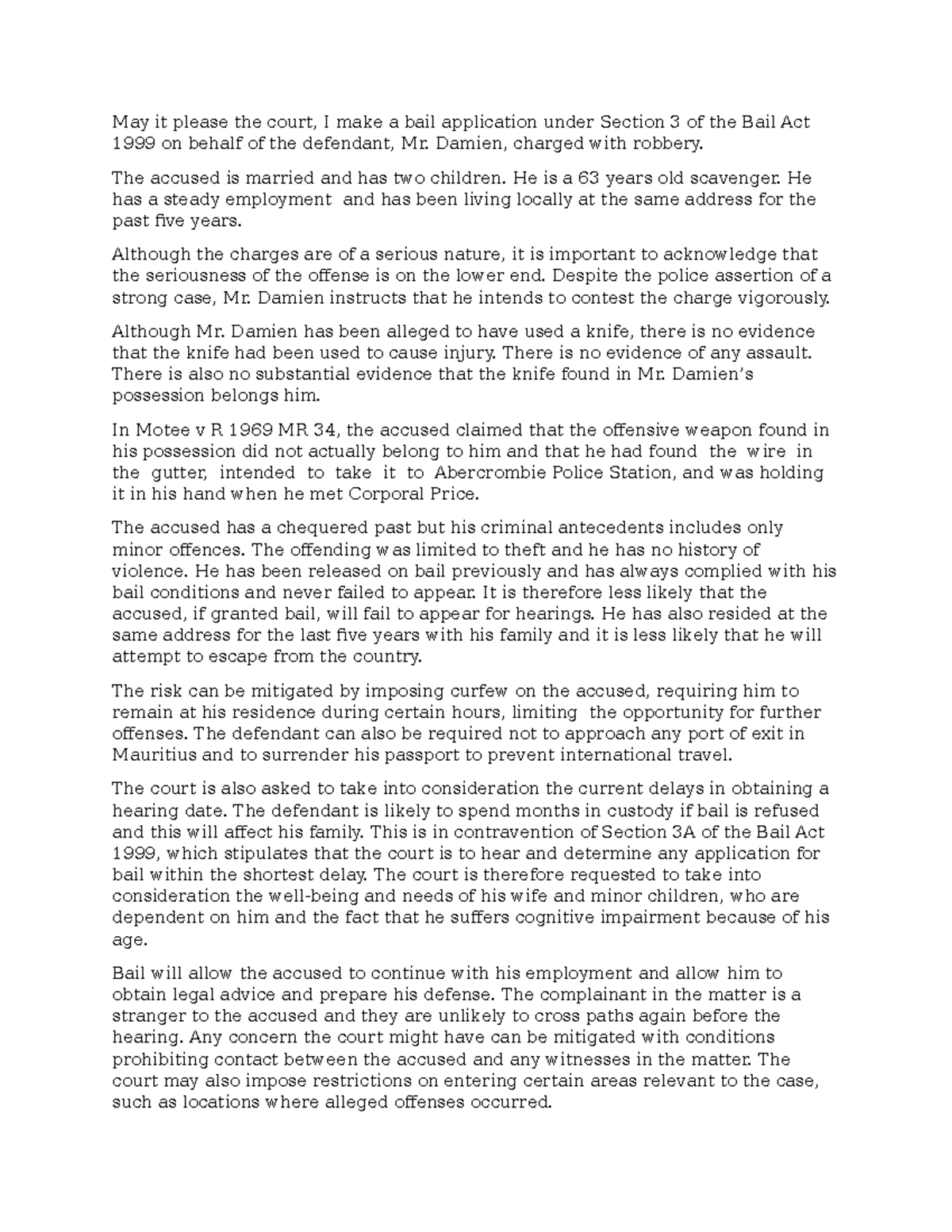 Bail Application - May it please the court, I make a bail application ...