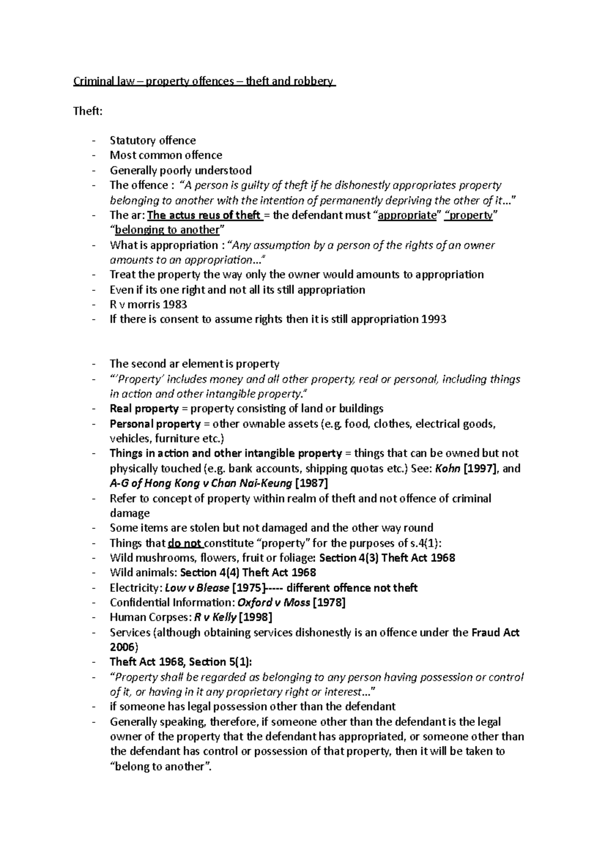 Criminal law – property offences – theft and robbery - Criminal law ...