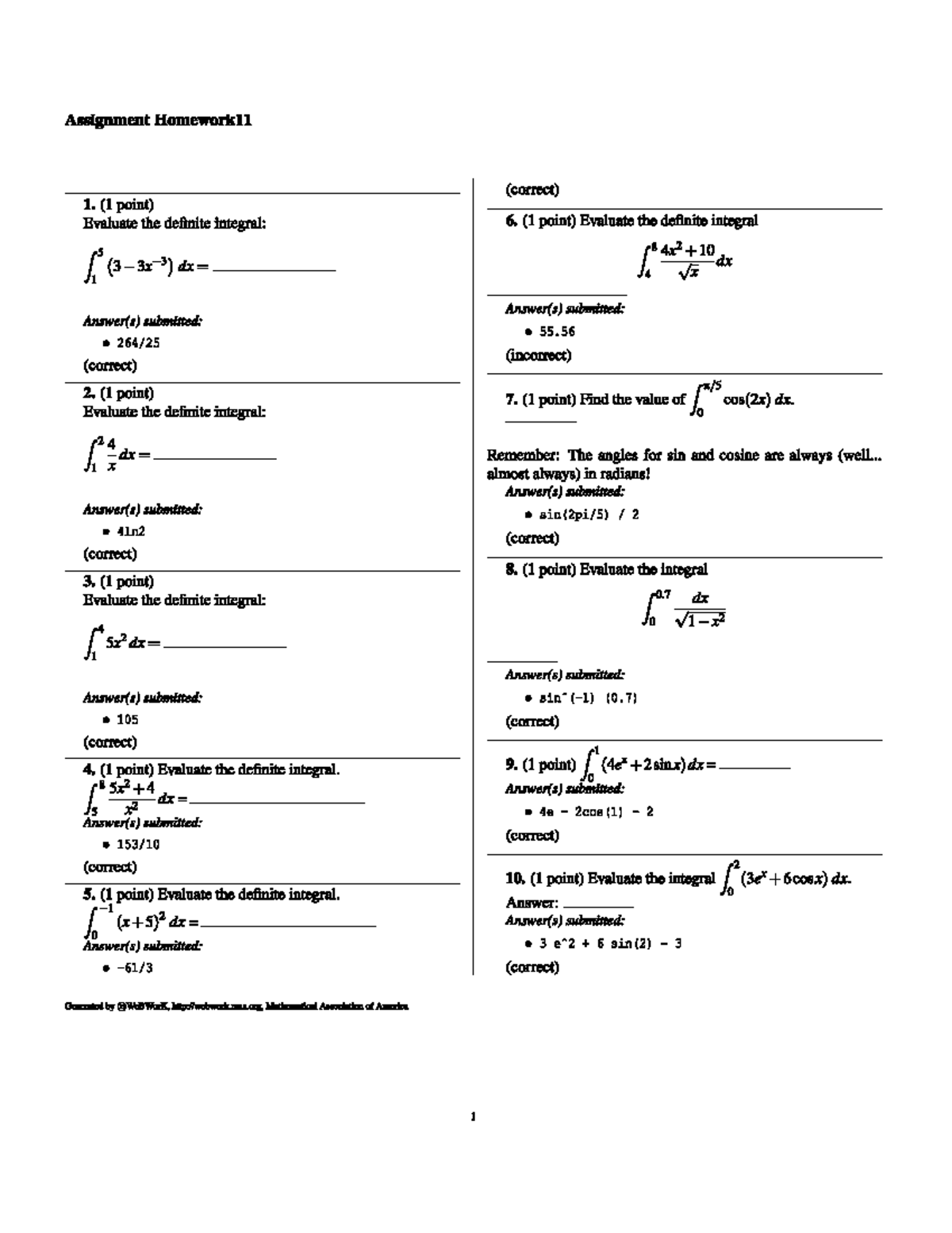 Maths HW 11 - CALC 1 Assignment 11 - MATH 1451 - Studocu
