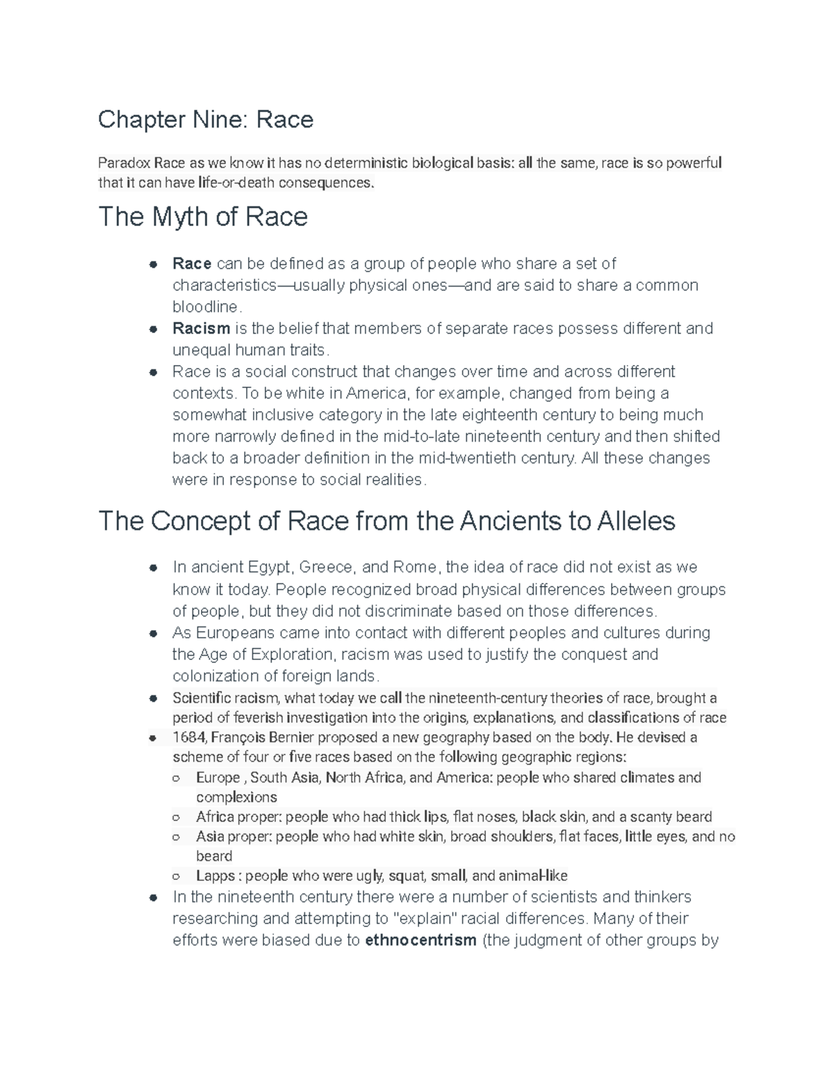 Chapter Nine: Race - Chapter Nine: Race Paradox Race as we know it has ...