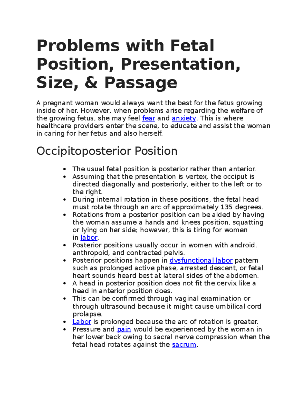 Problems with Fetal Position - Problems with Fetal Position ...