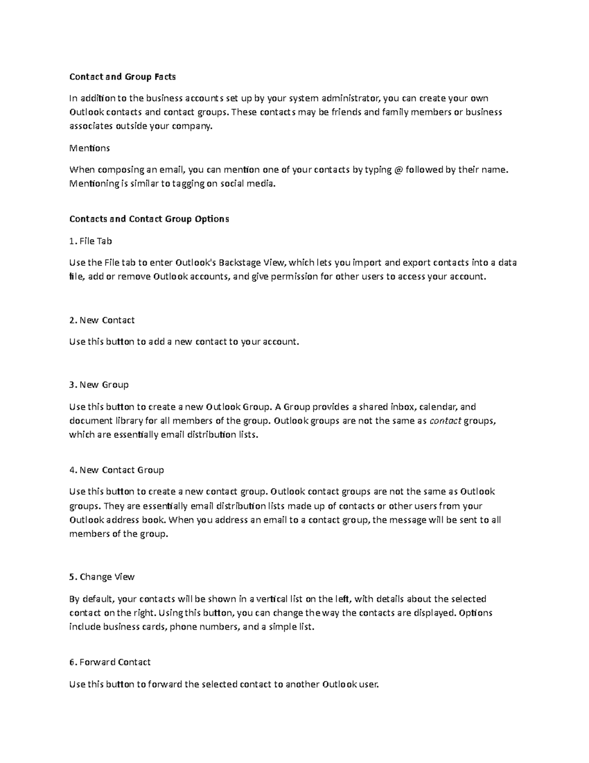 Lecture Notes 8 - Contact and Group Facts In addition to the business ...