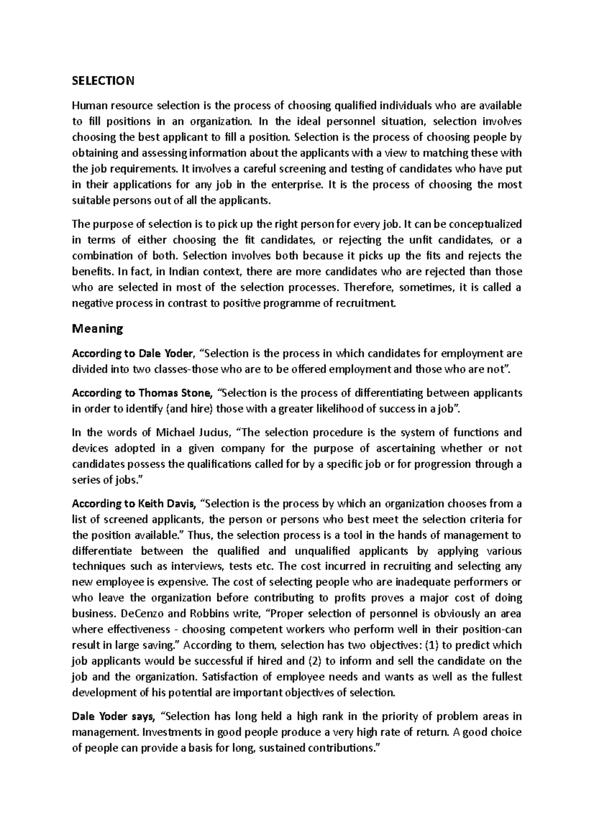 Selection - SELECTION Human resource selection is the process of ...