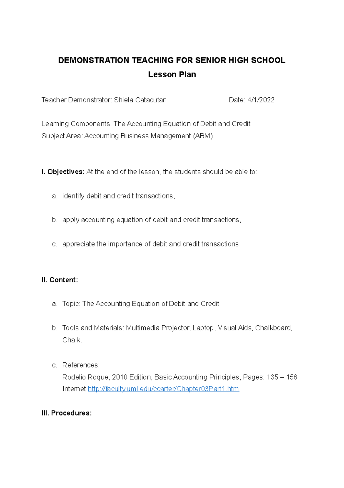 Lesson PLan Shiela Catacutan - DEMONSTRATION TEACHING FOR SENIOR HIGH ...
