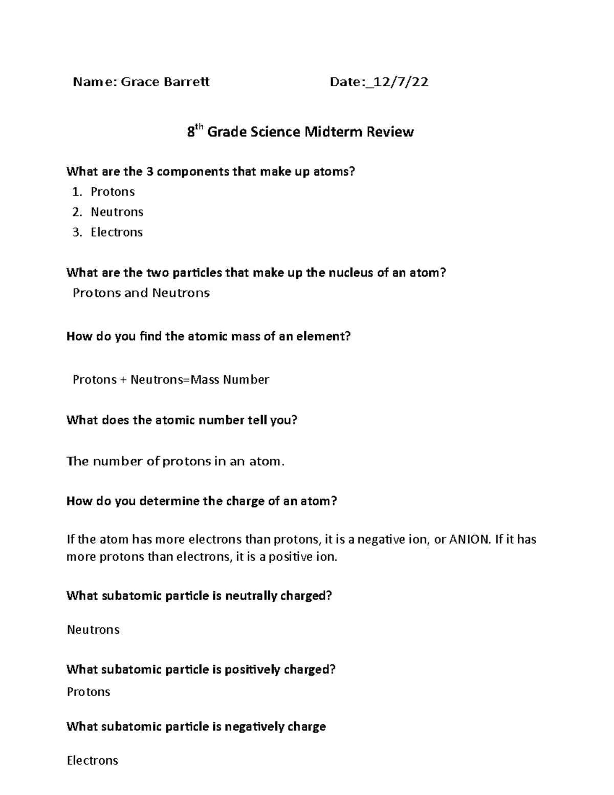8th Grade Midterm Review - Google Docs - Name: Grace Barrett Date:_12/7 ...