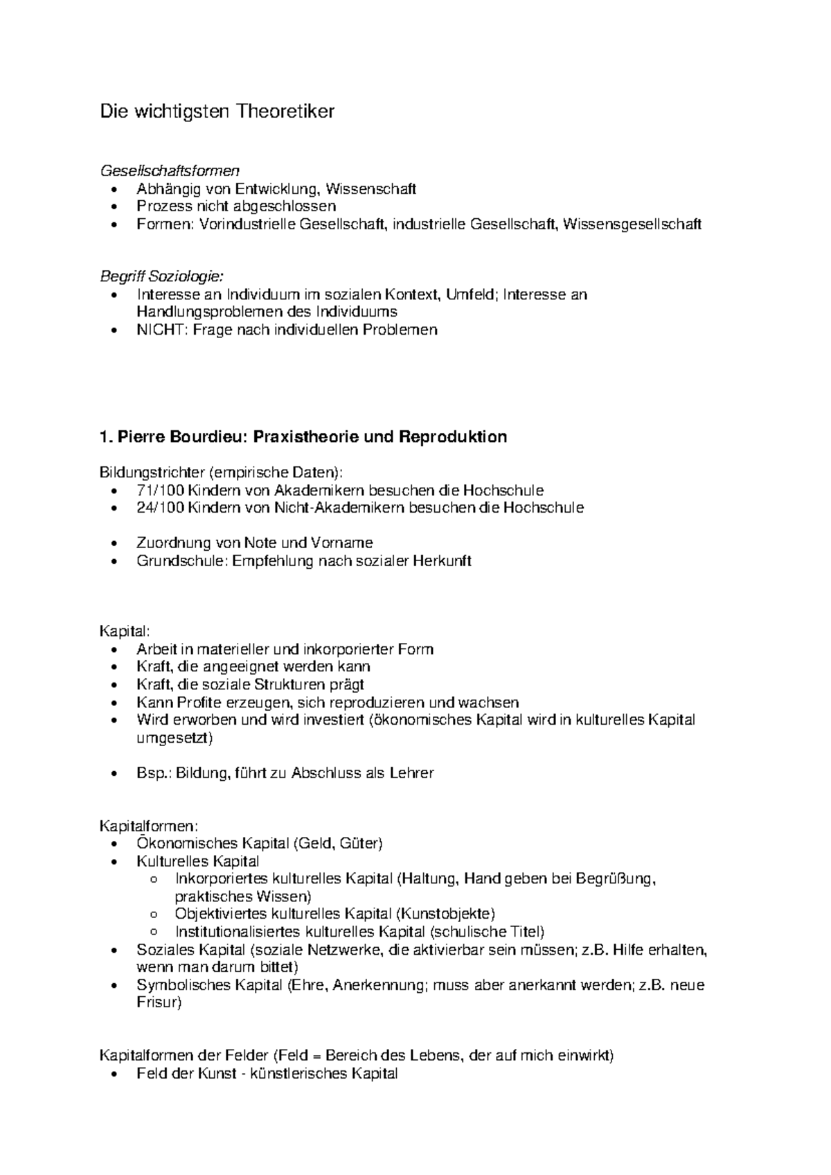 GESB-Zusammenfassung-1 - Die wichtigsten Theoretiker Gesellschaftsformen • Abhängig von ...