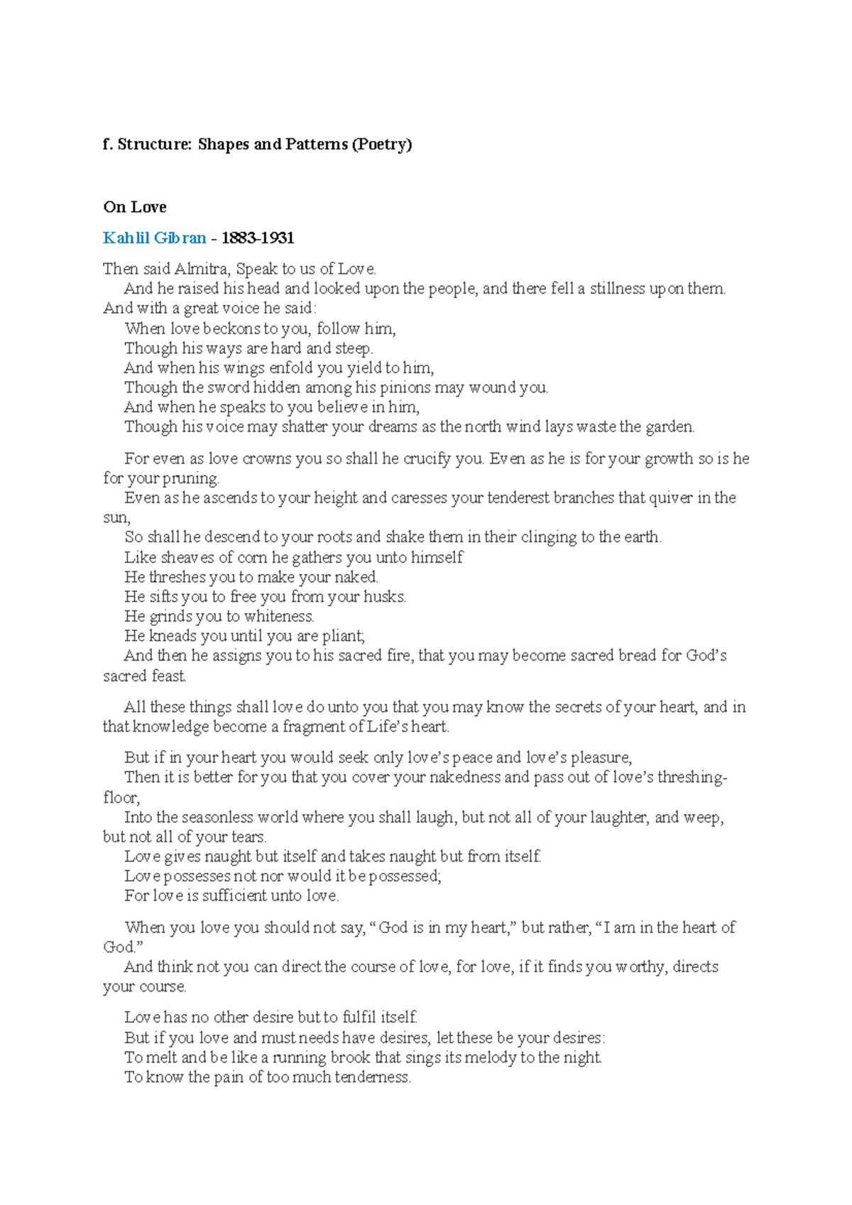 Compilation of Literary Pieces - f. Structure: Shapes and Patterns ...