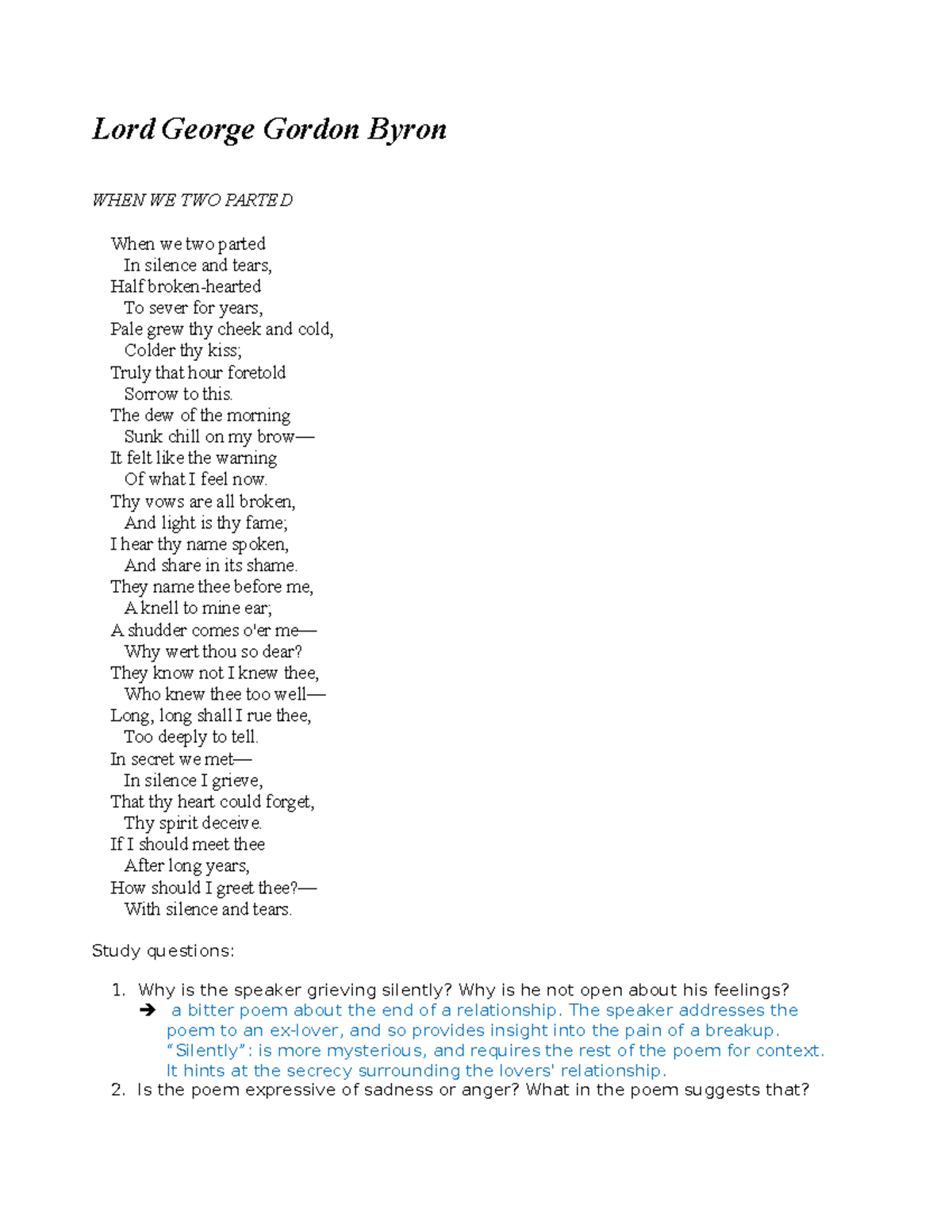 Byron Shelley Keats document - Lord George Gordon Byron WHEN WE TWO ...