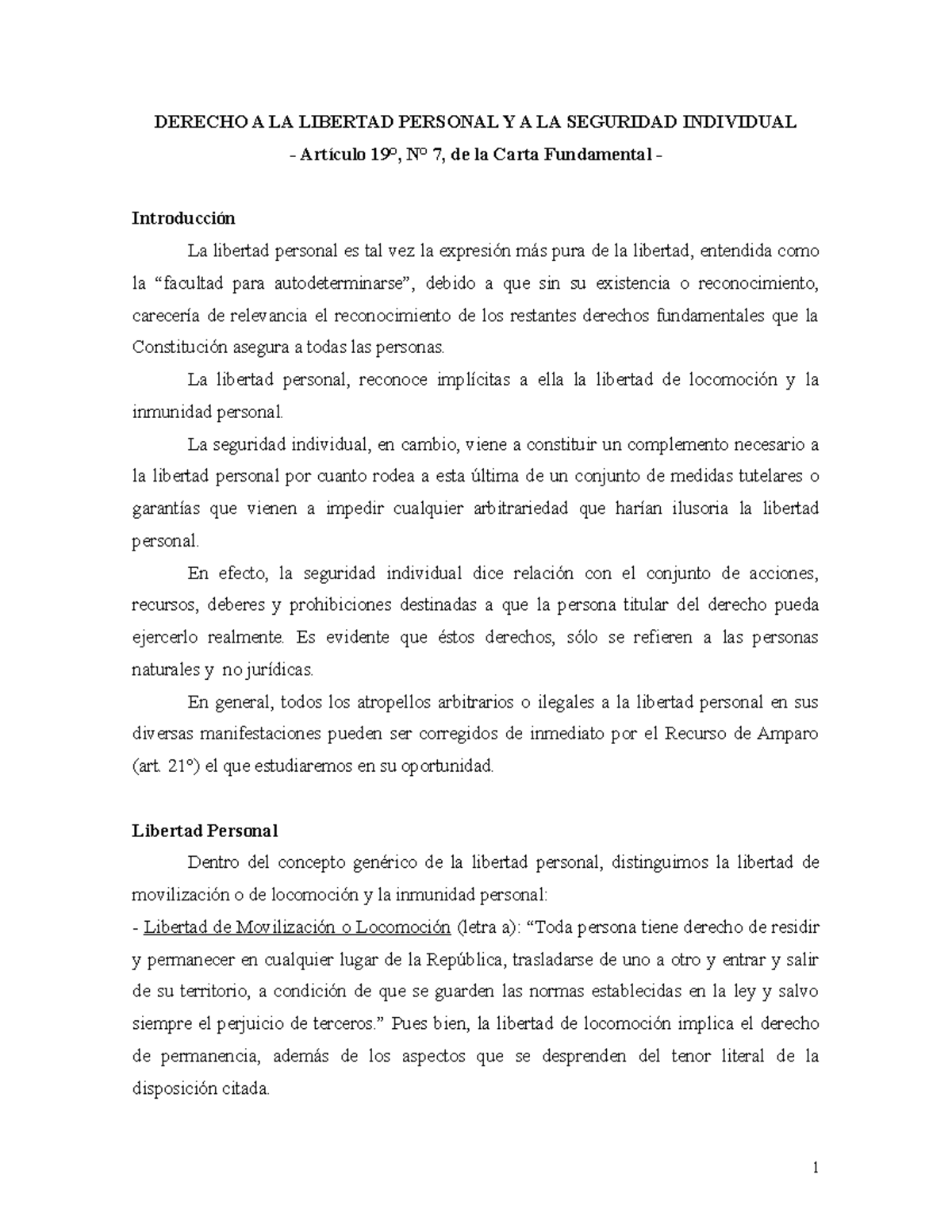 7-DERE Libertad Personal Seguridad Individual - DERECHO A LA LIBERTAD ...
