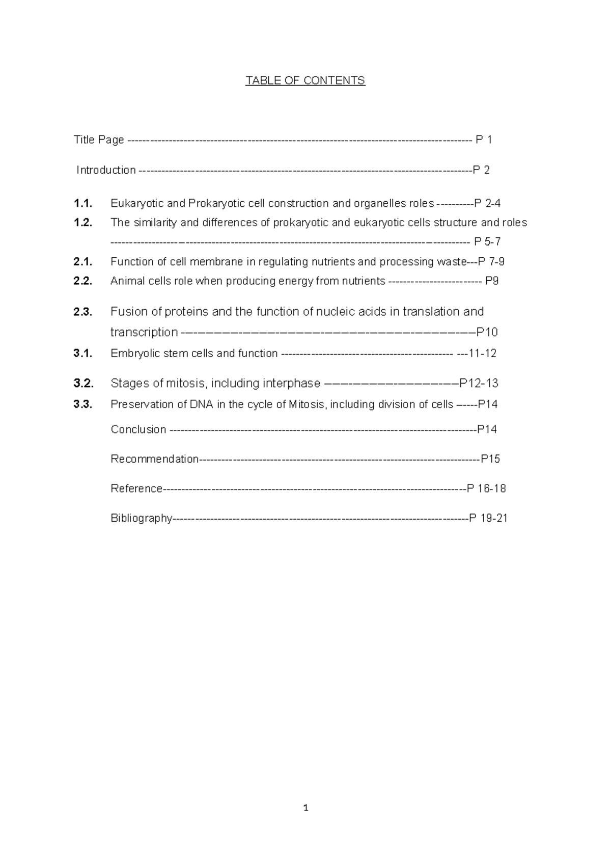 Unit 5 Cell Biology Assignment 3rd Draft - TABLE OF CONTENTS Title Page ...