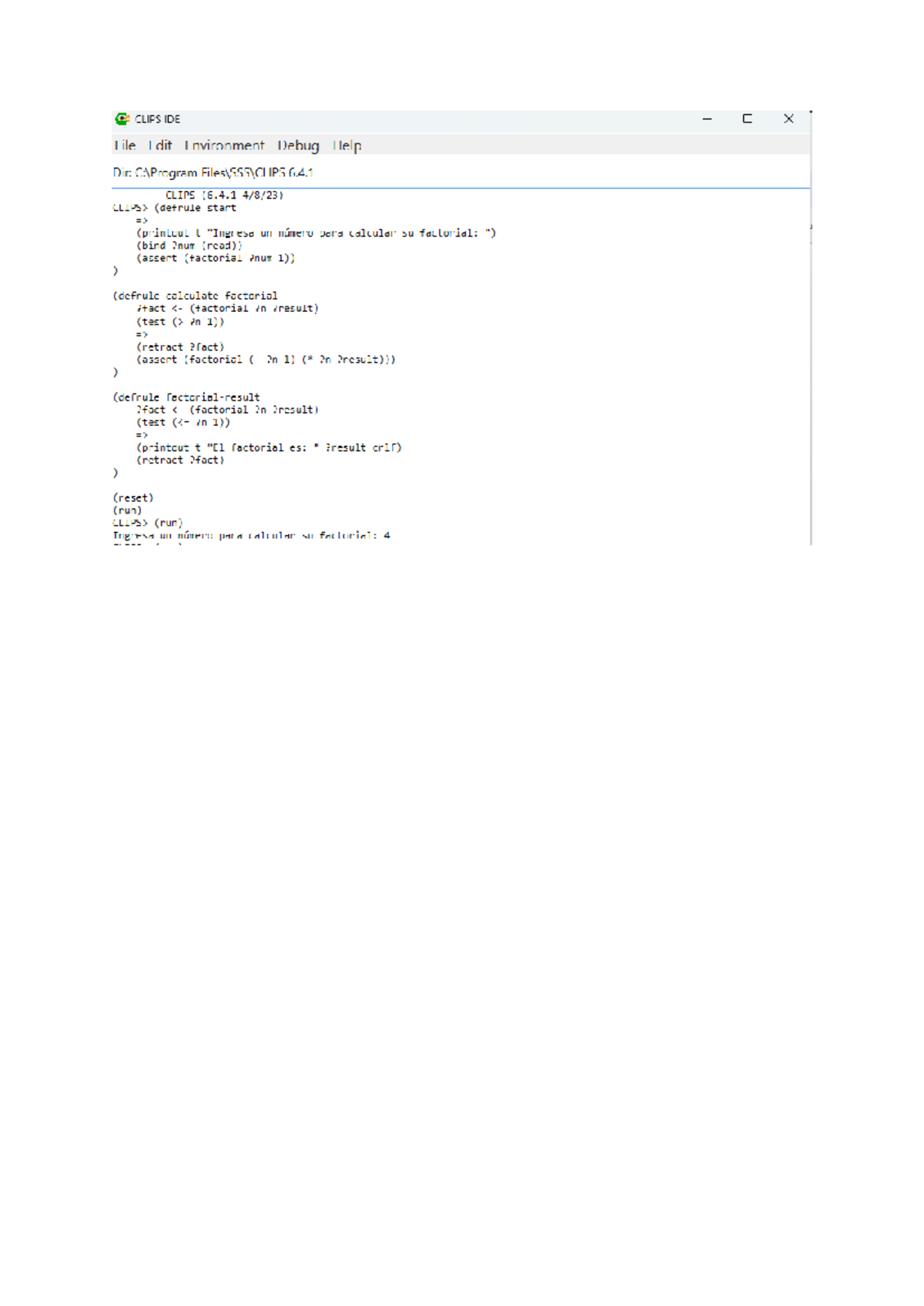 Clips - es piola - CLIPS IDE File Edit Environment Debug Help Dir: 6.4 ...