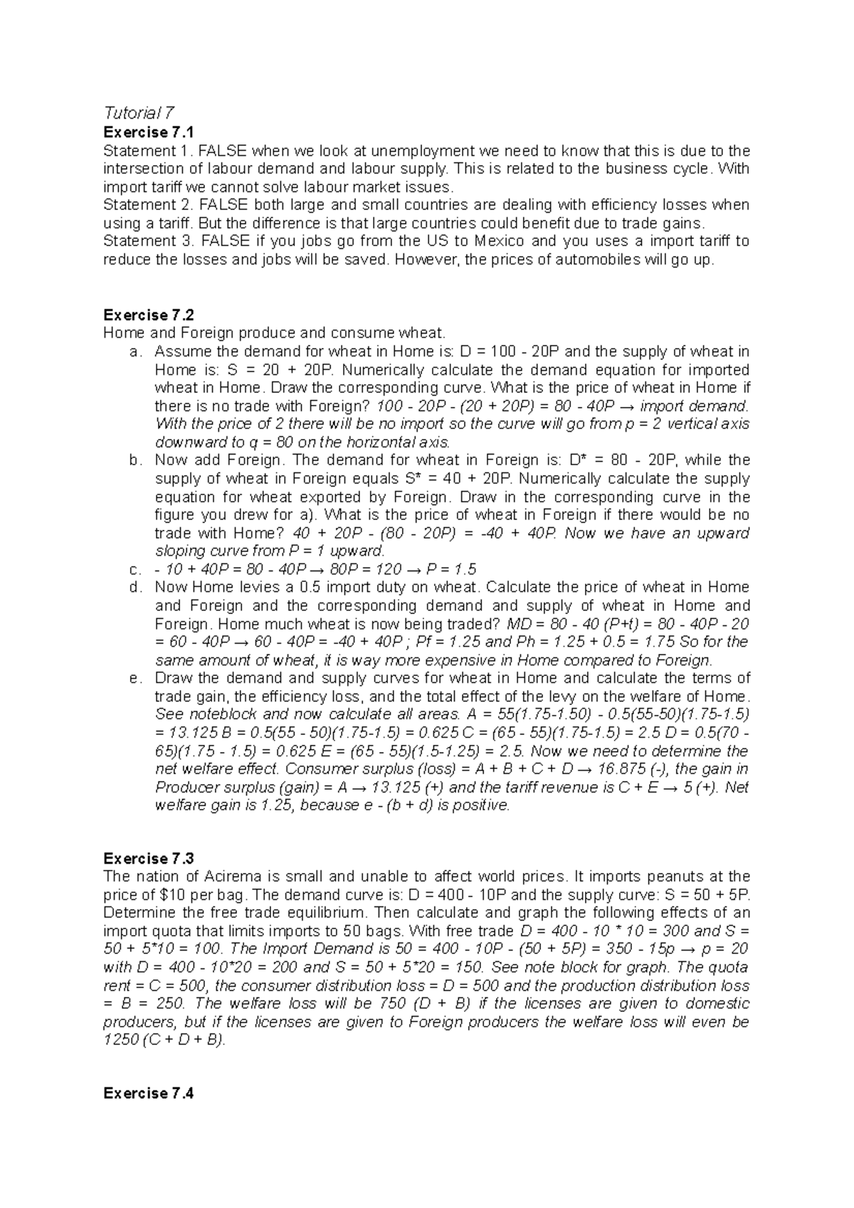 Tutorial Work - Exercise 7.1 - 7.6 - Tutorial 7 Exercise 7. Statement 1 ...