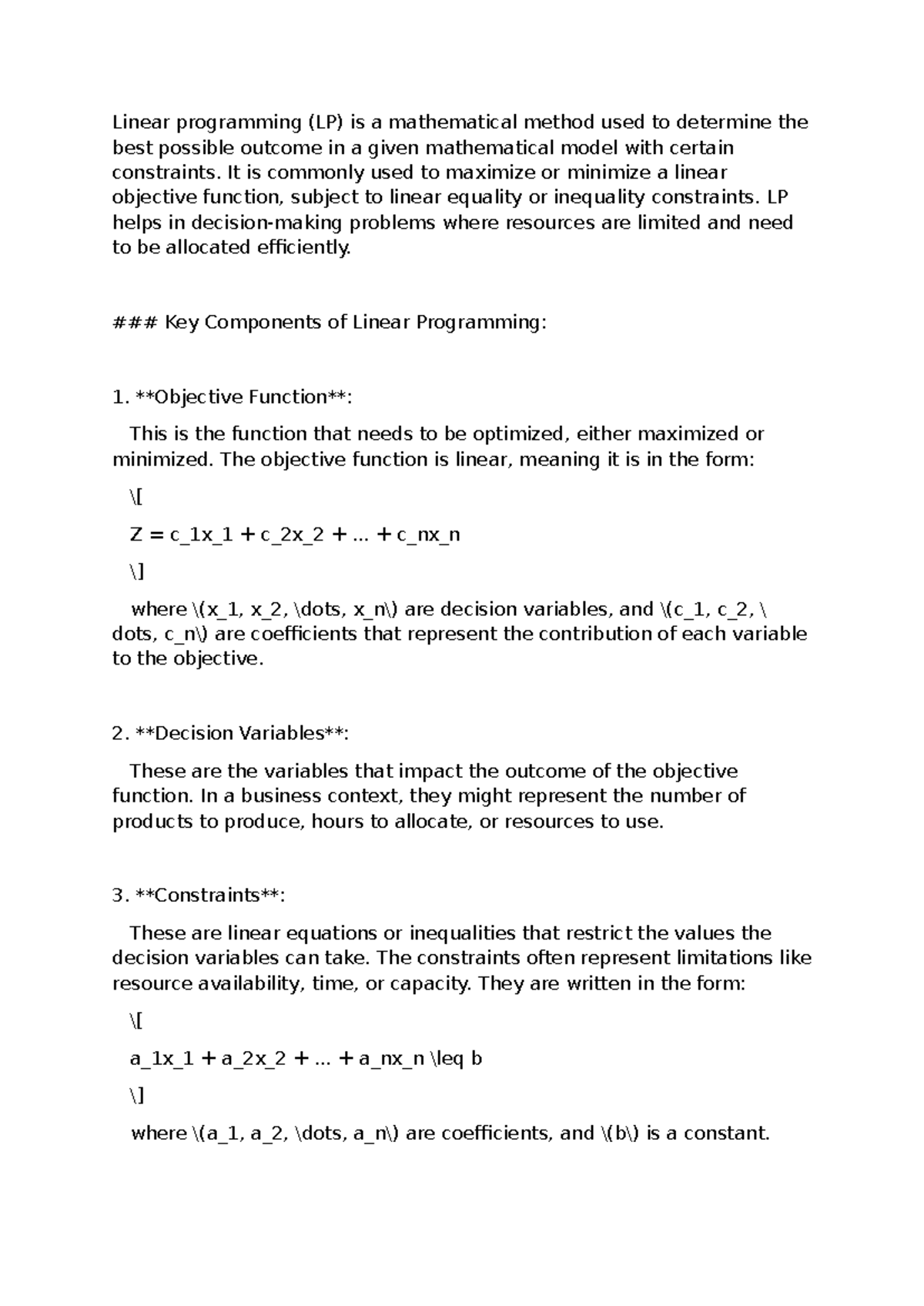 Linear programming - Summary Statistics - Linear programming (LP) is a ...