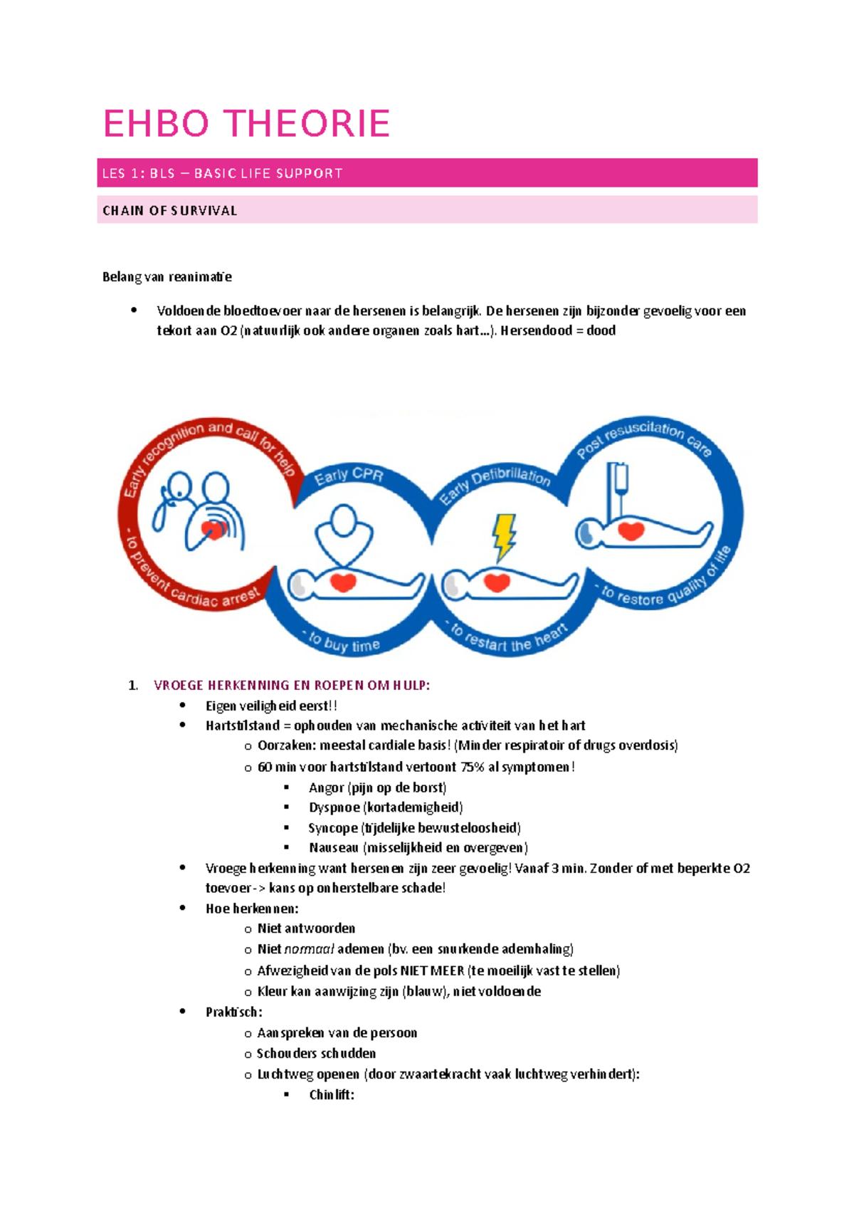 EHBO-THeorie - /...... - EHBO THEORIE LES 1: BLS – BASIC LIFE SUPPORT ...