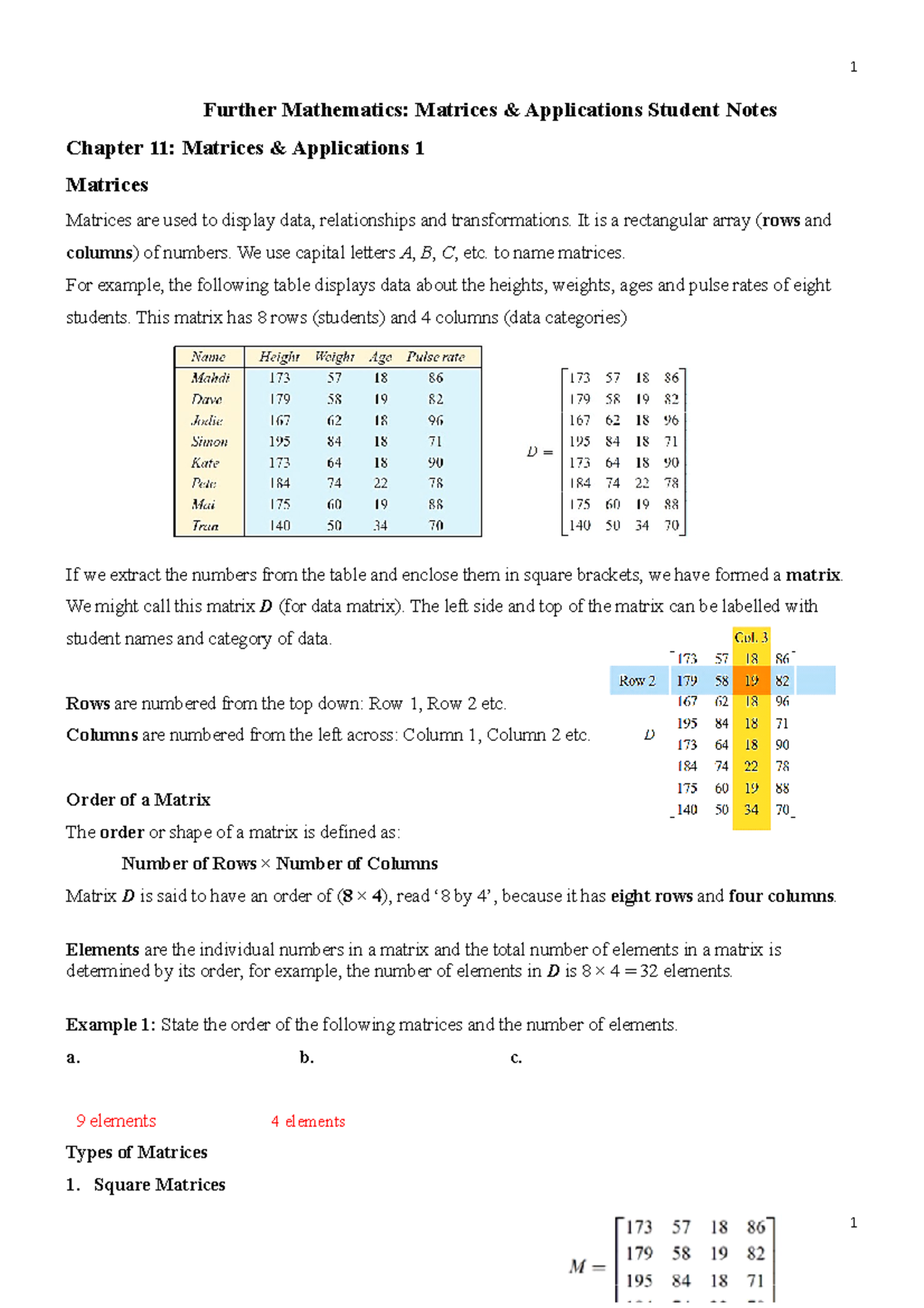 Chapter 11 - Matrices Student Notes - Solutions - Further Mathematics ...