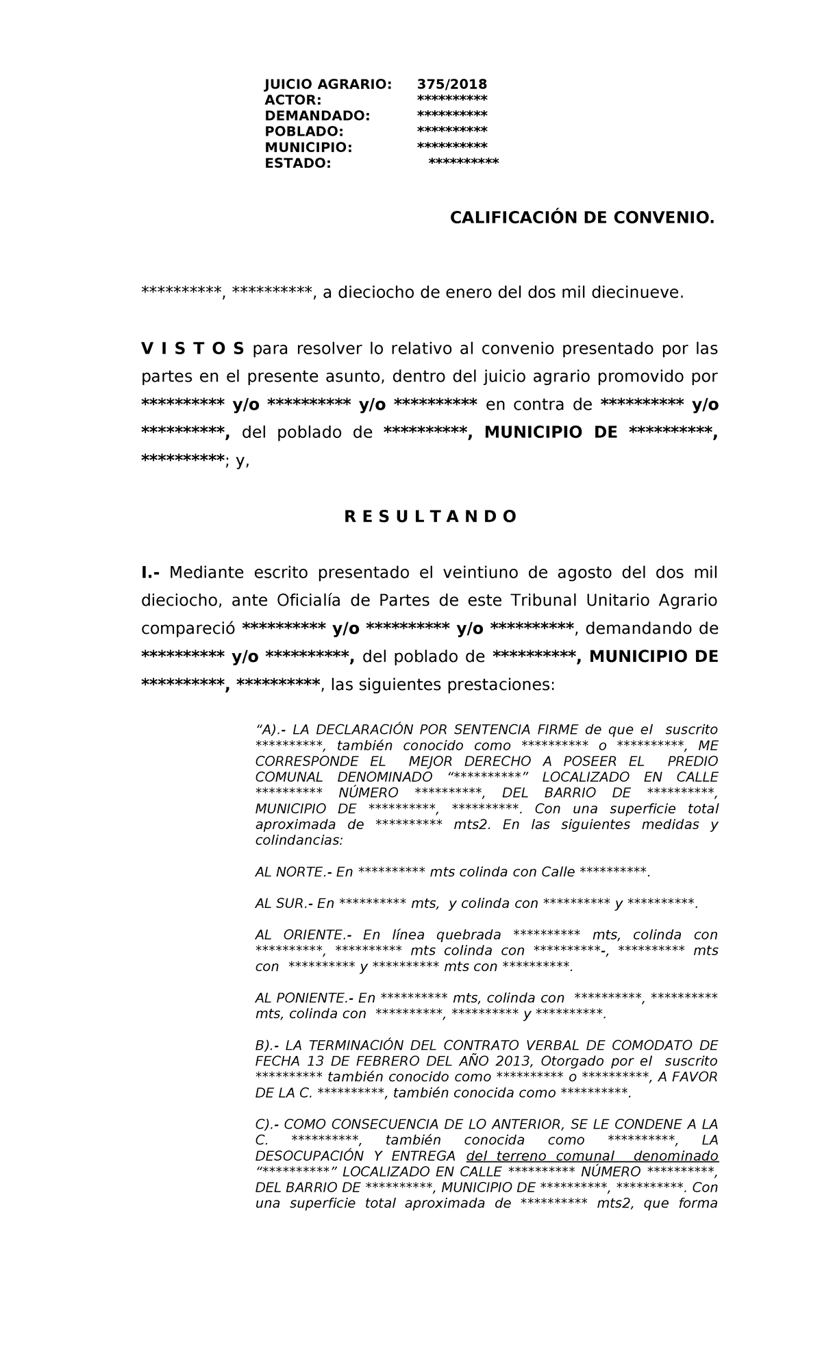 375-2018 Convenio-procedente-2 - JUICIO AGRARIO: 375/ ACTOR ...