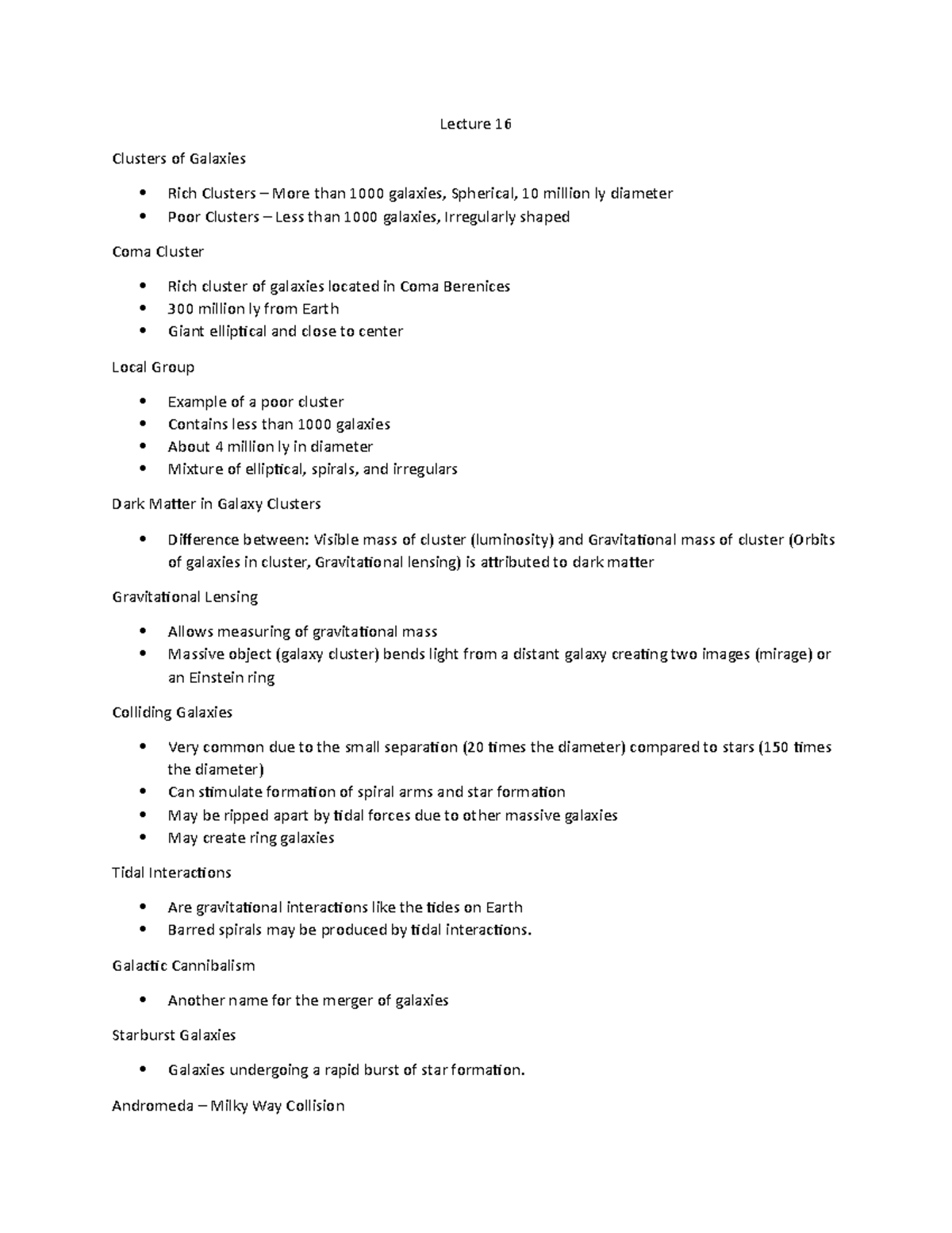 Lecture 16 - Lecture 16 Clusters of Galaxies Rich Clusters – More than ...