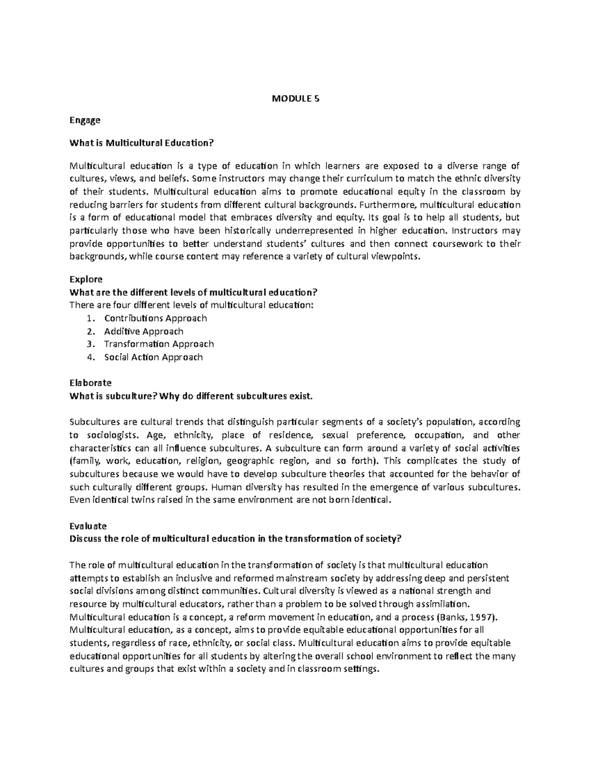 CPE102- Module 5 and 6 Answers - MODULE 5 Engage What is Multicultural ...