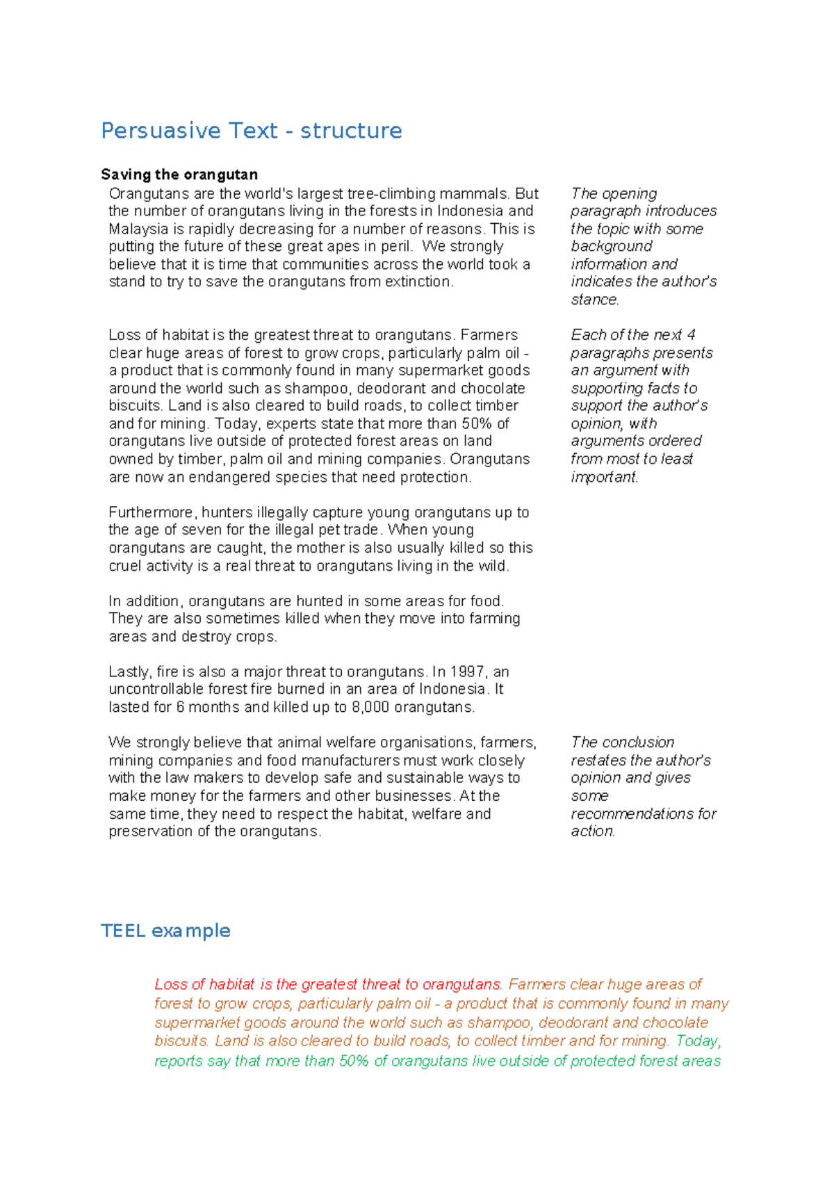 Examplepersuasivestructure - Persuasive Text - structure Saving the ...