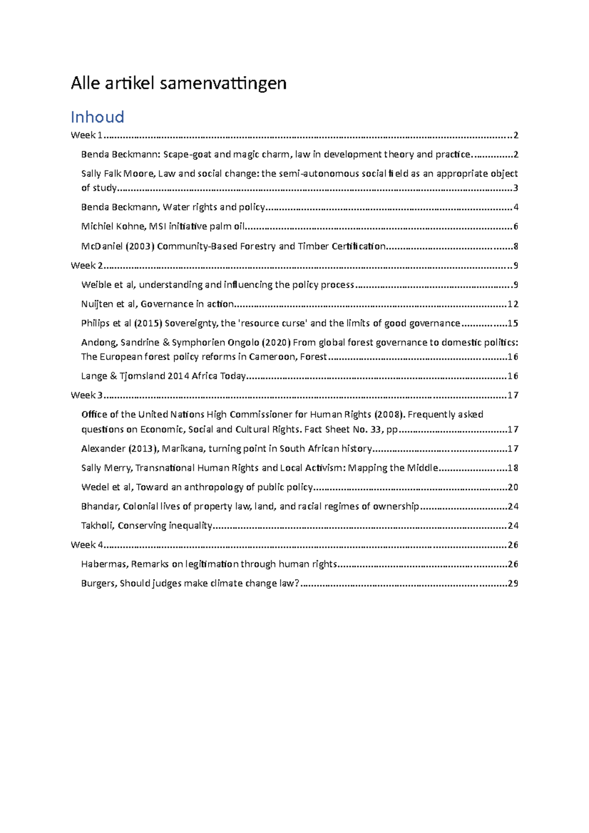 Alle artikelen samengevat - Alle artikel samenvattingen Week - Studeersnel