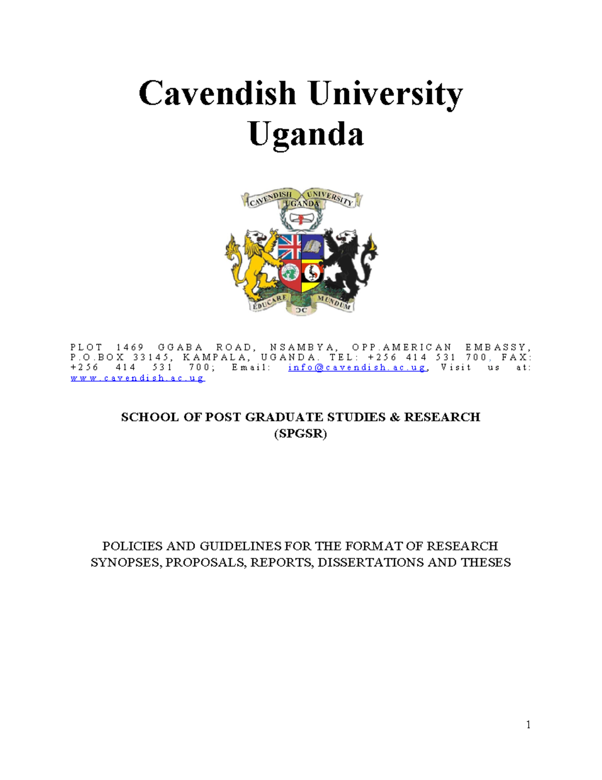 Cuu research manual(1) - Cavendish University Uganda P L O T 1 4 6 9 G ...