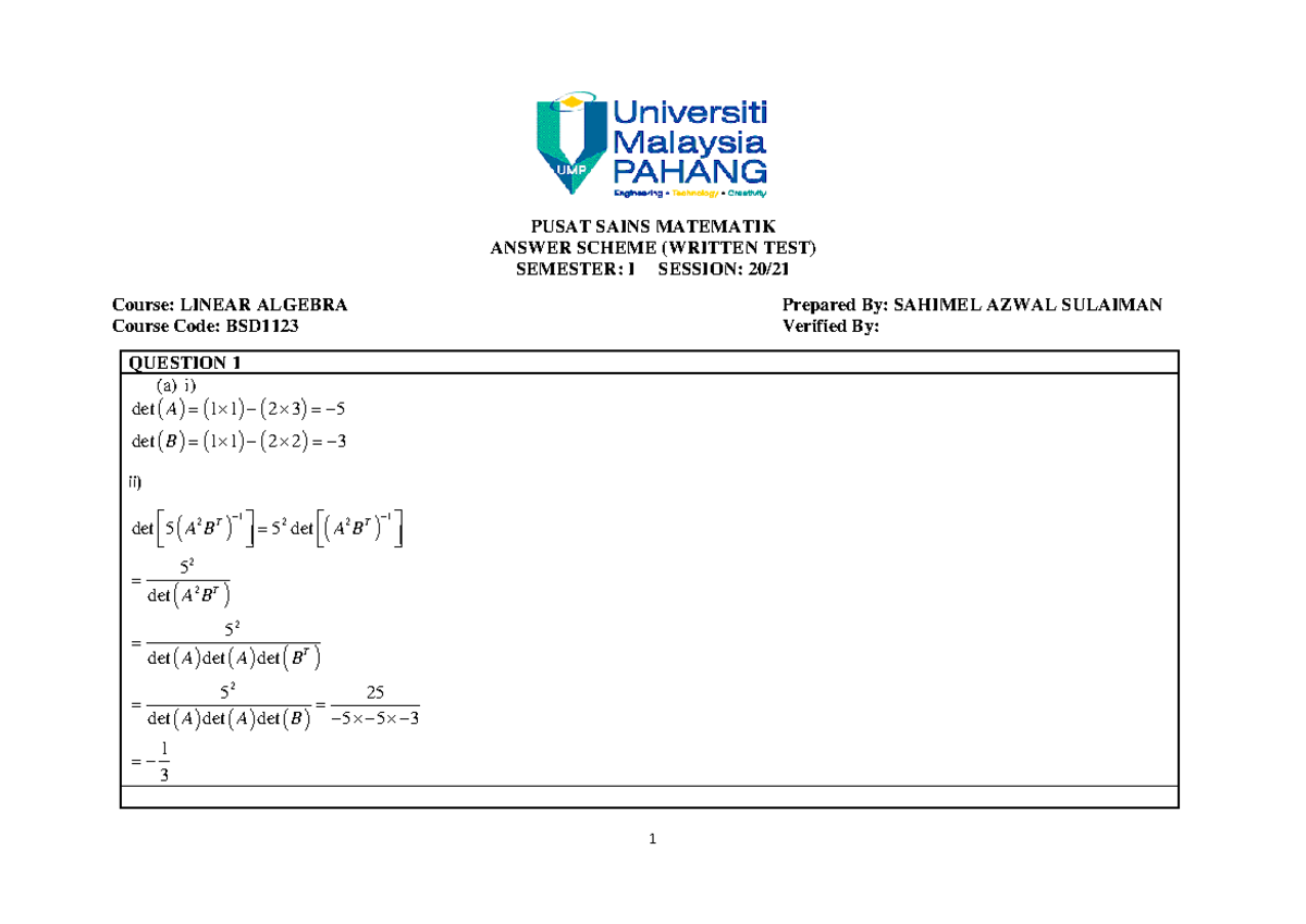 Answer 20202021 - PUSAT SAINS MATEMATIK ANSWER SCHEME (WRITTEN TEST ...