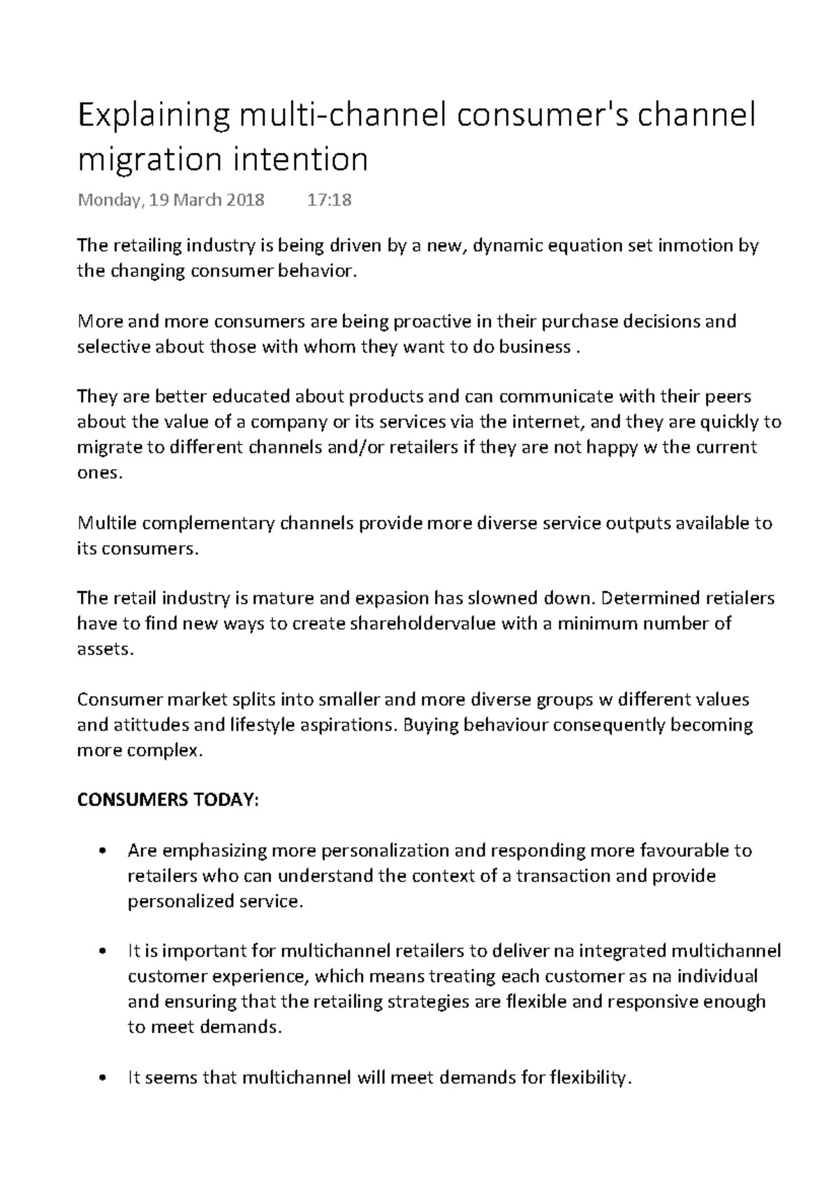 Explaining Channel Migration Intention in Retail Industry - Studocu
