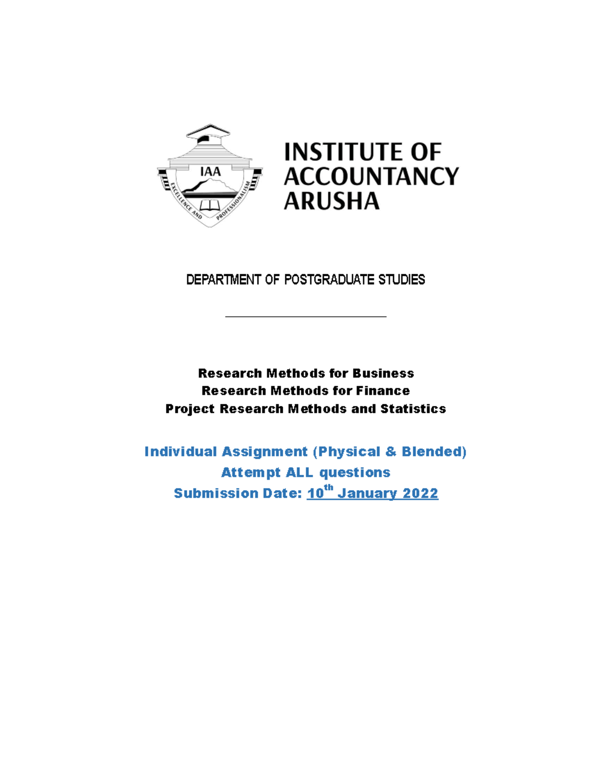 Research Assignment 2022 - DEPARTMENT OF POSTGRADUATE STUDIES Research ...