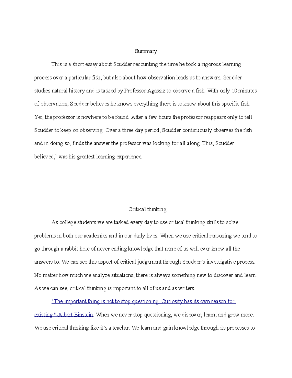 Scudder Look at Your Fish - Summary This is a short essay about Scudder ...