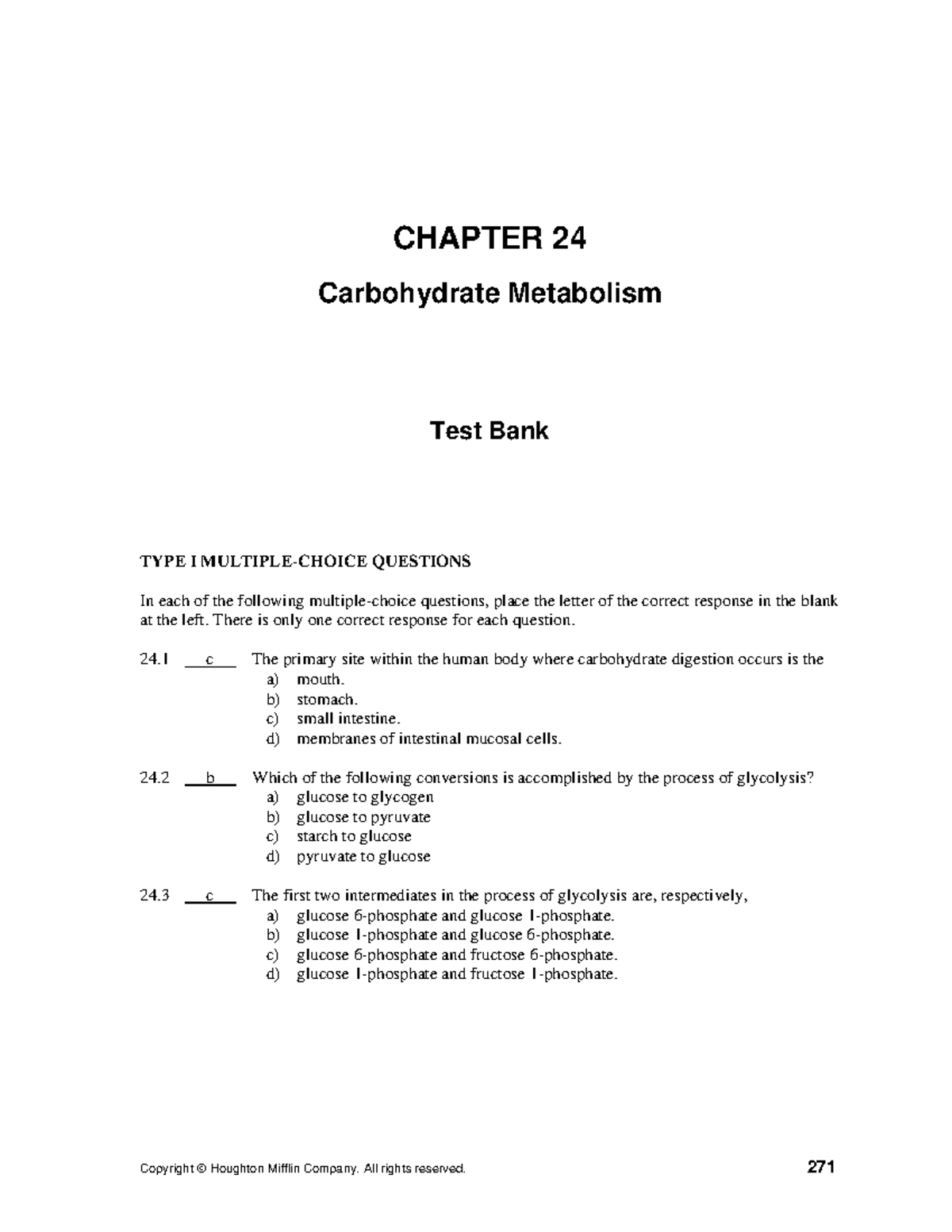 Carbometabolism - carbohydrate metabolism chapter 24 - CHAPTER 24 ...
