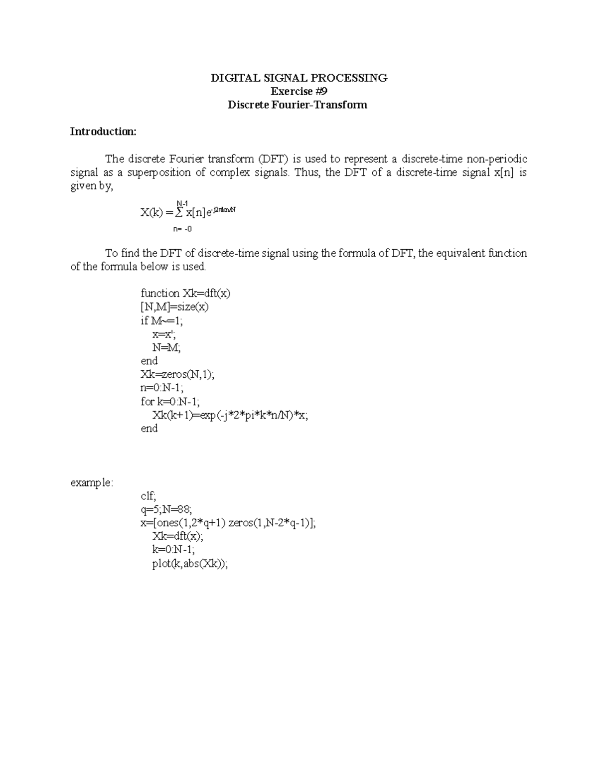 Digital Signal Processing Exercise 9 - DIGITAL SIGNAL PROCESSING ...
