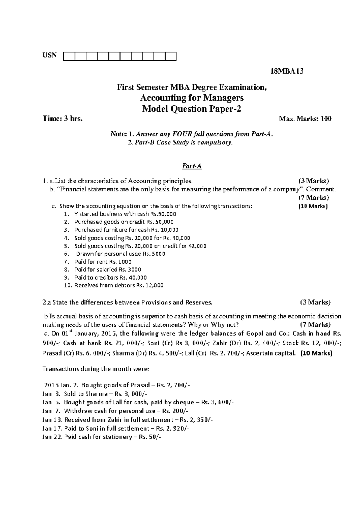 18mba132 - Question paper - USN 18MBA First Semester MBA Degree ...