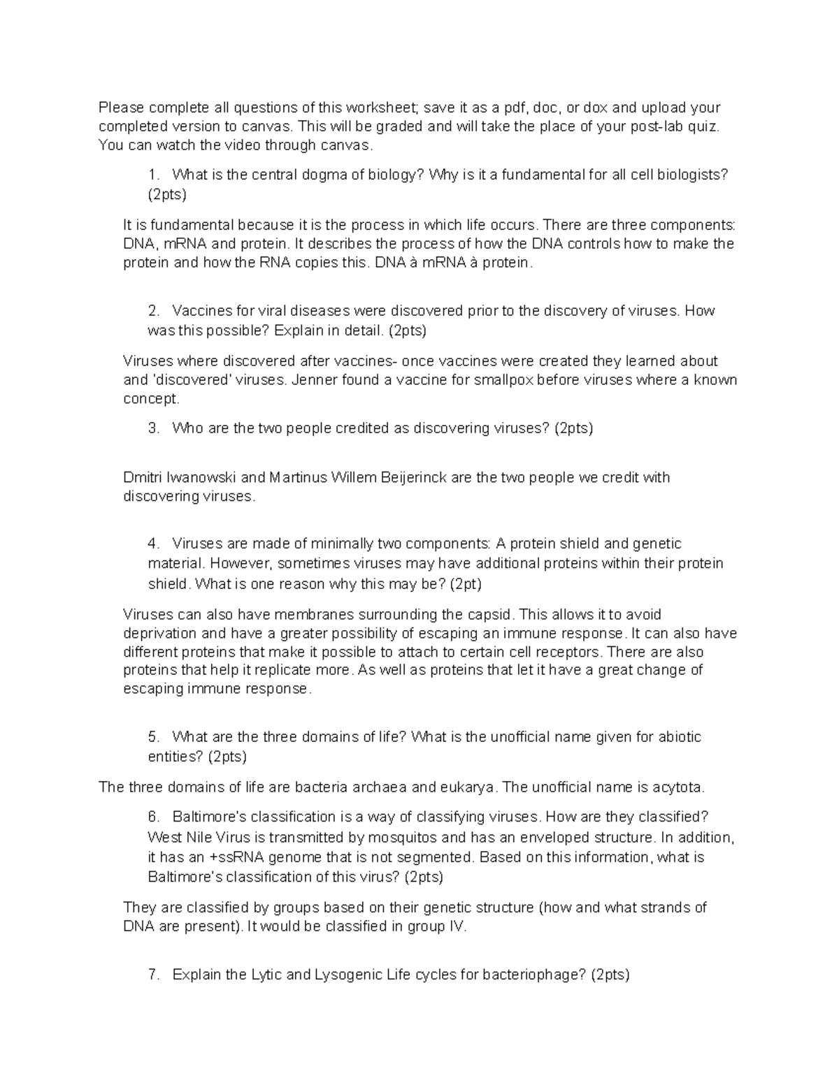 Virology assignment biology 203 - Please complete all questions of this ...