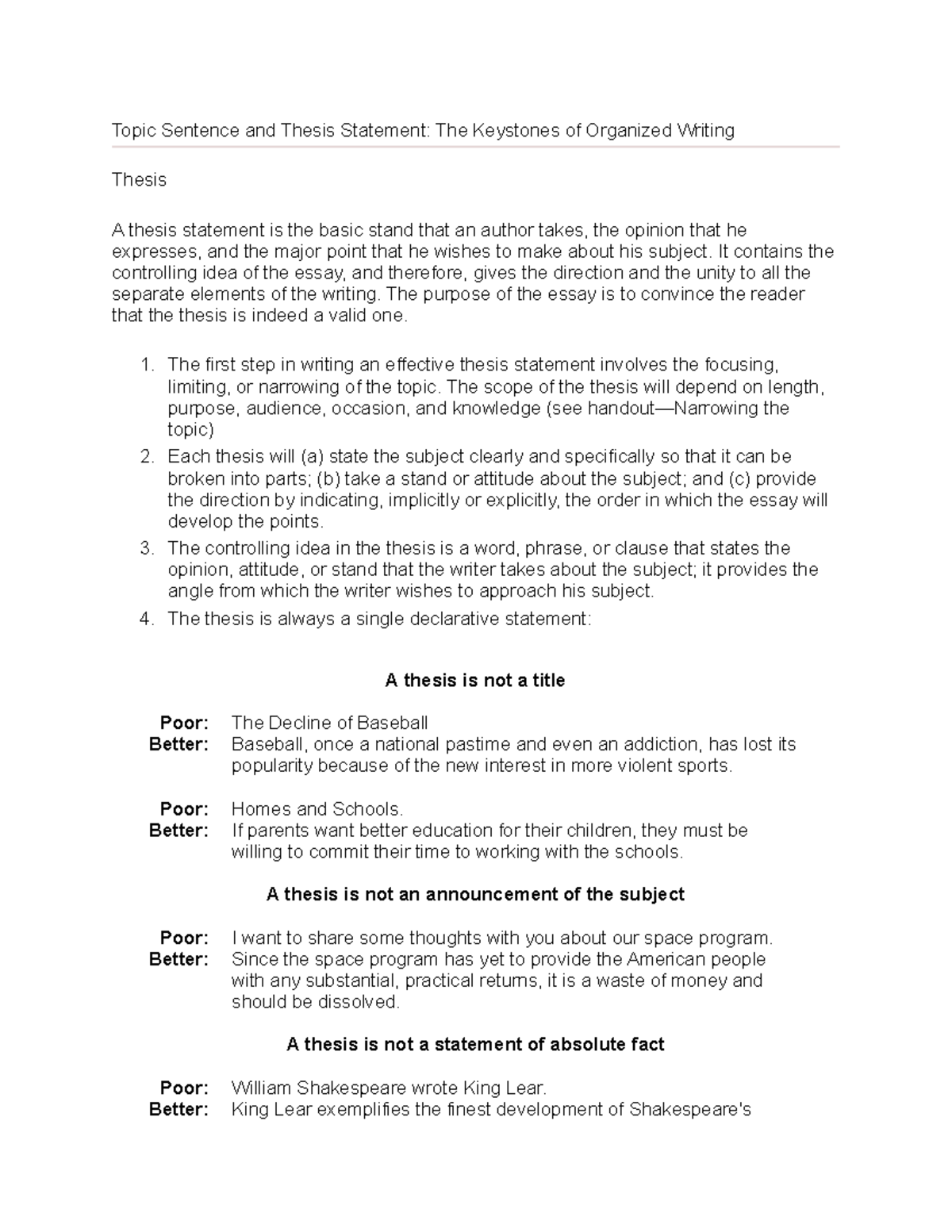 Topic+Sentence+and+Thesis+Statement - Topic Sentence and Thesis ...