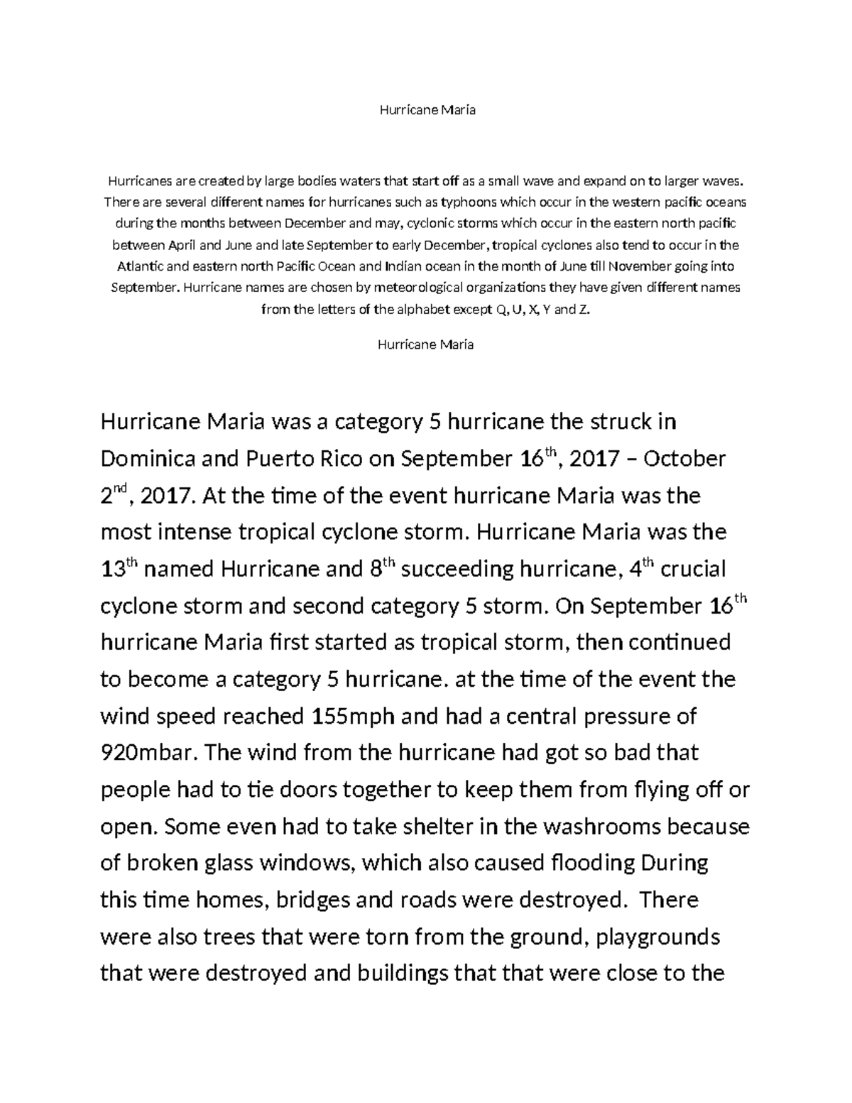 Hurricane Maria - Hurricane Maria Hurricanes are created by large ...