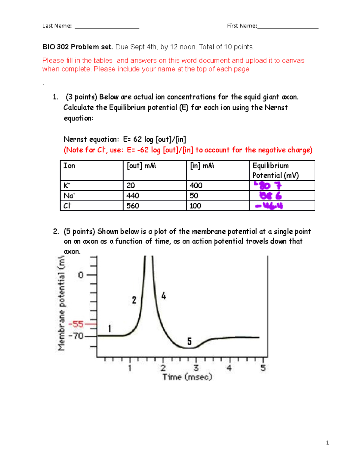 BIO 302 Assignment 1 - BIO 302 Problem set. Due Sept 4th, by 12 noon ...