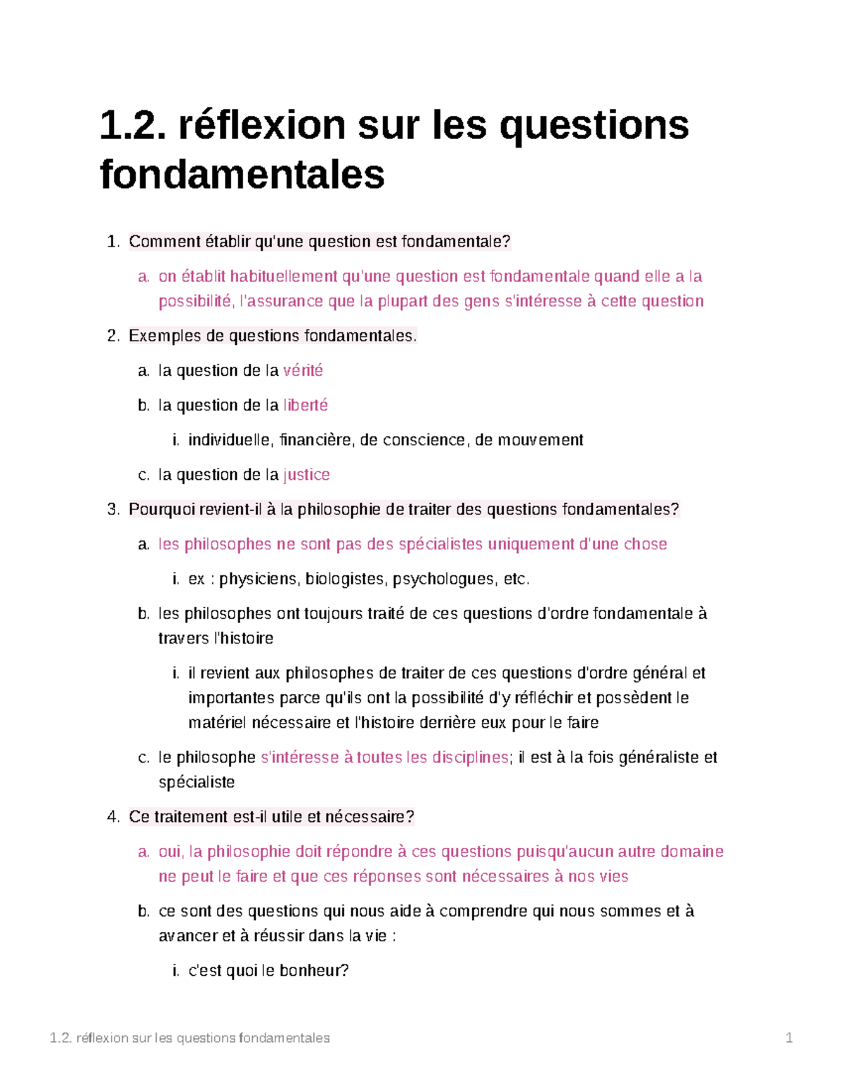 La philosophie en 5 points - 2. Réflexion sur les questions ...