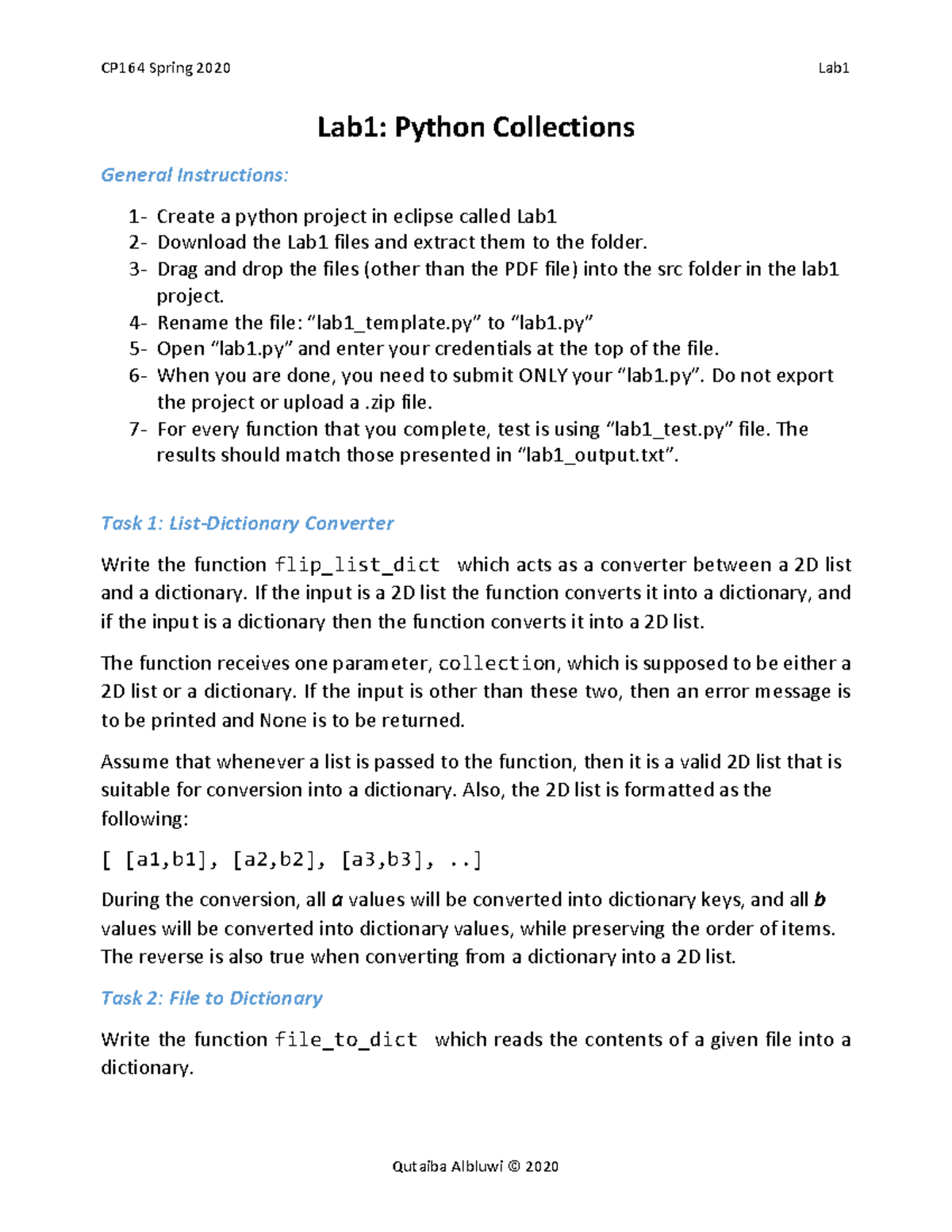 nullaaaaaaaaaaaaaaa - CP164 Spring 2020 Lab Qutaiba Albluwi © 2020 Lab1 ...