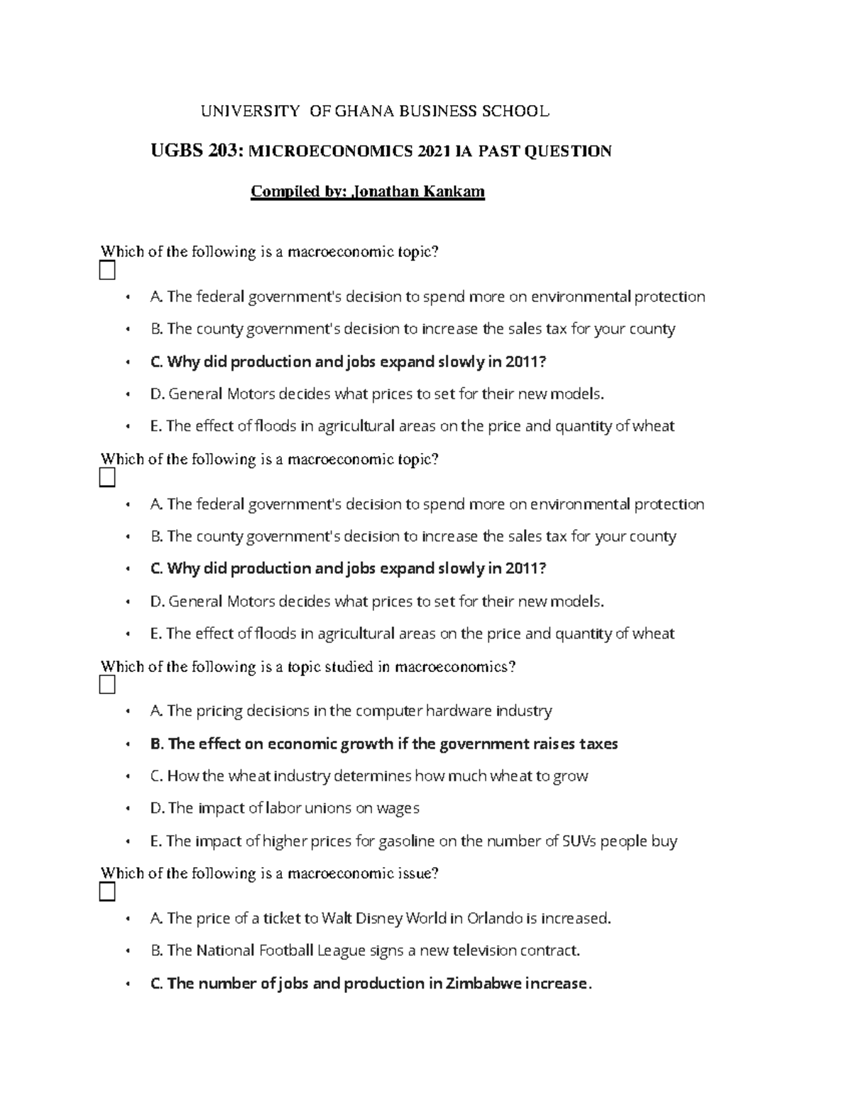 UGBS 201 IA past questions - Jonathan Kankam - UNIVERSITY OF GHANA ...