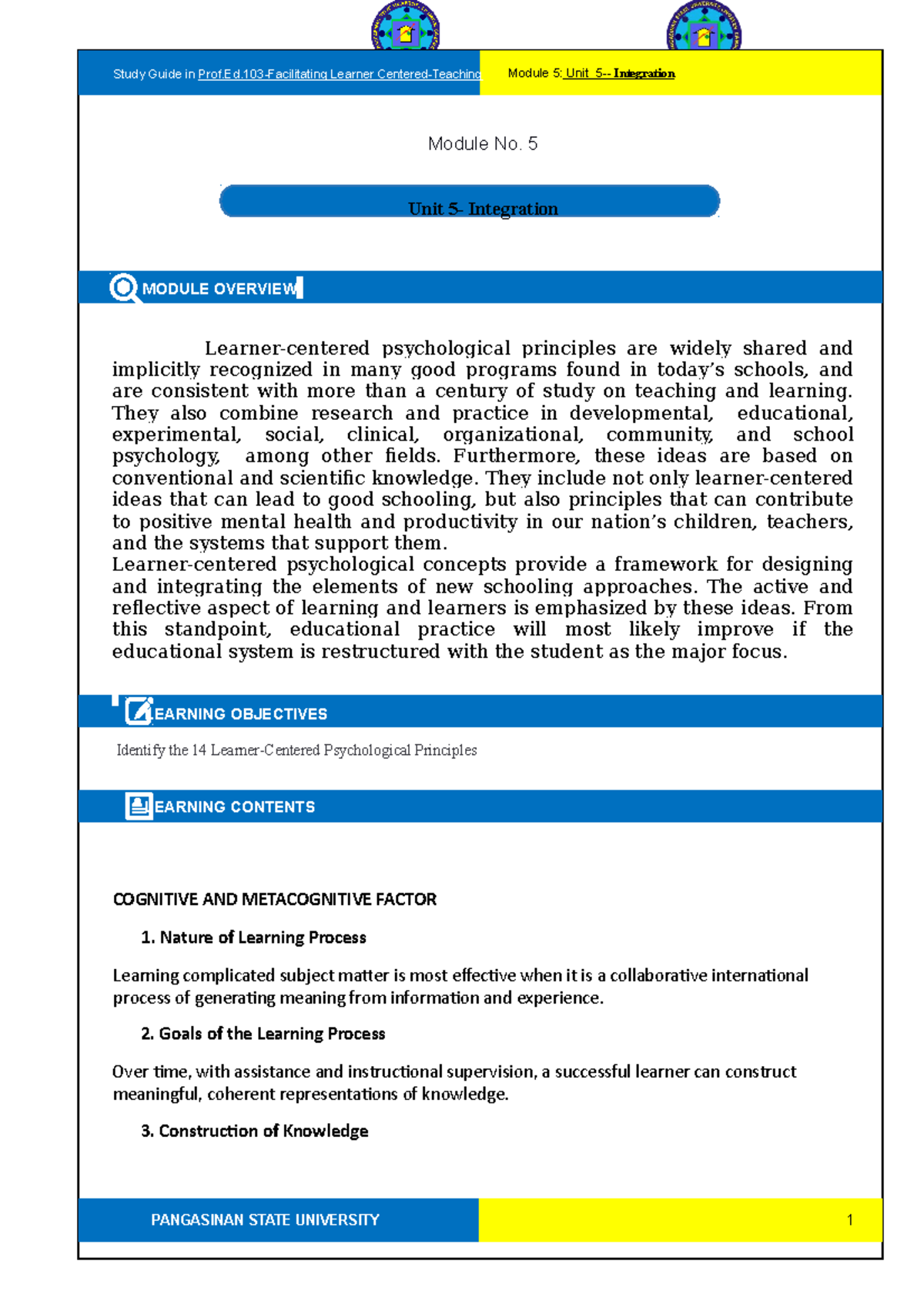 Module-5-faci - Facilitating Leaning - Module No. 5 Unit 5- Integration ...