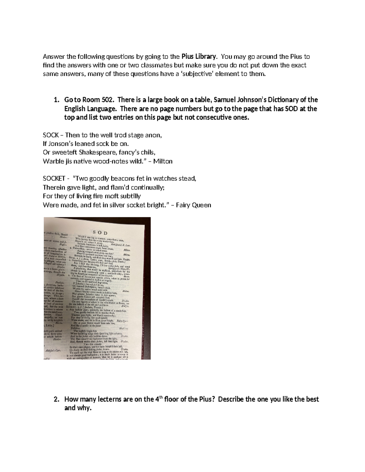 Scavenger Hunt around campus - Answer the following questions by going ...