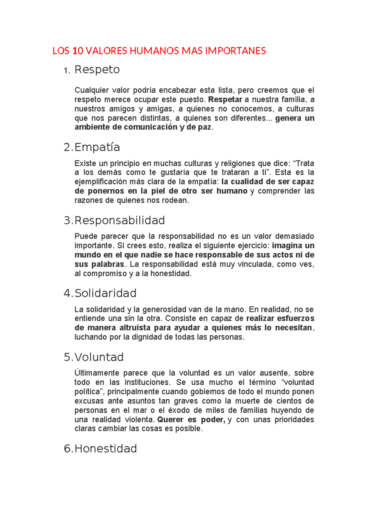 LOS 10 Valores Humanos MAS Importanes - LOS 10 VALORES HUMANOS MAS ...