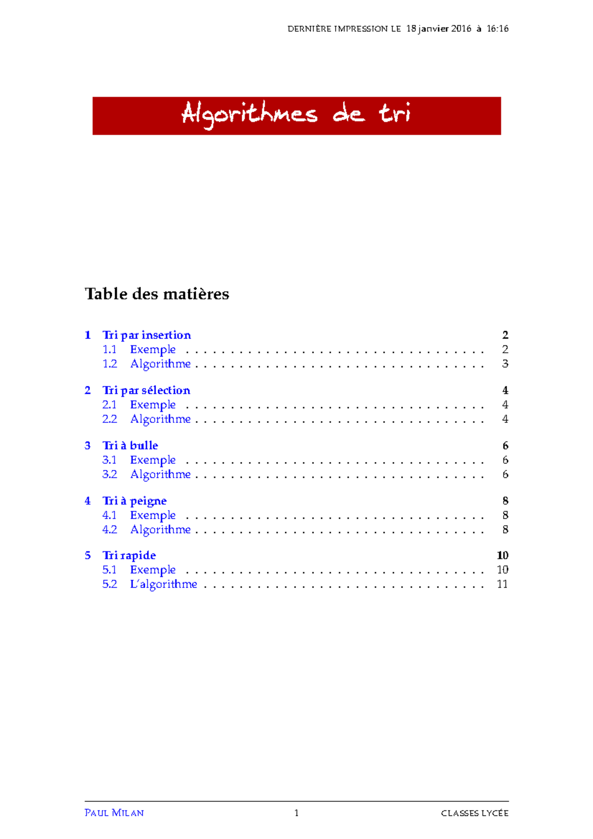 04 cours algorithmes de tri - Algorithmes de tri - DERNIÈRE IMPRESSION ...