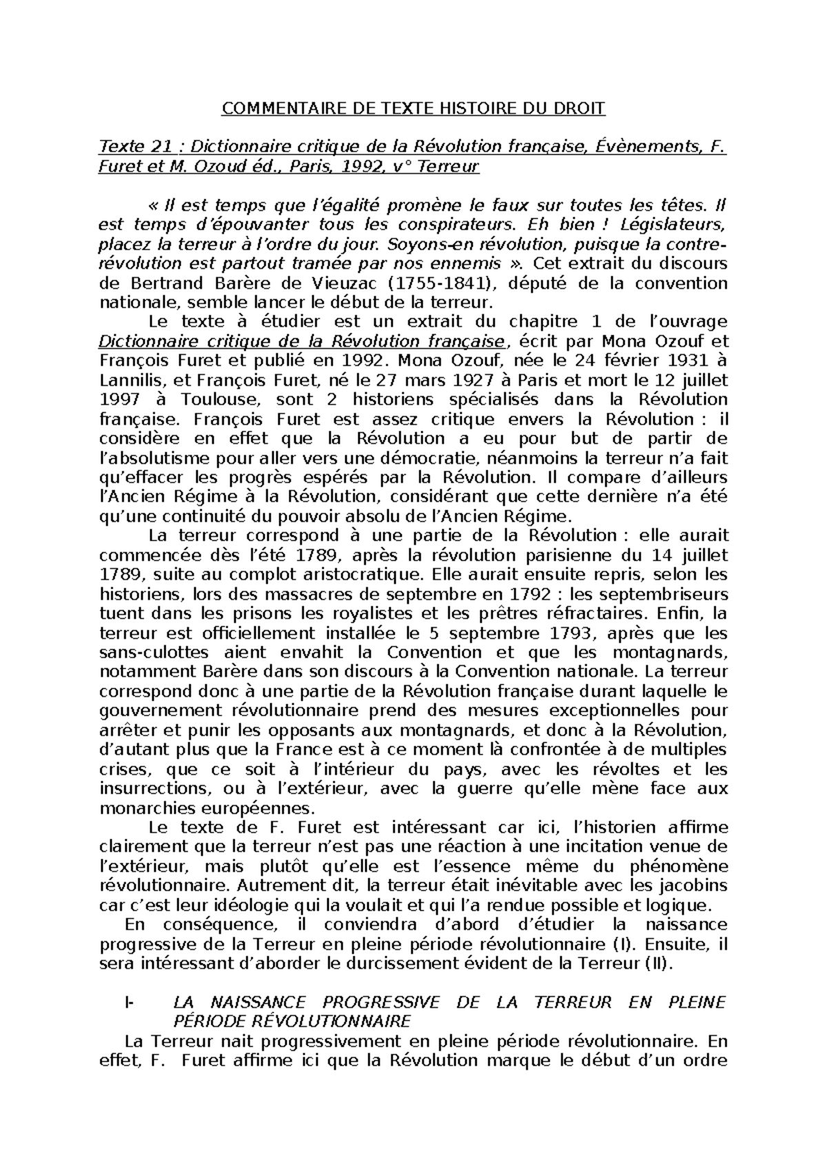 TD Terreur hdd brouillon - COMMENTAIRE DE TEXTE HISTOIRE DU DROIT Texte ...