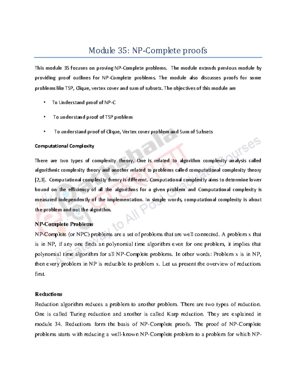 Module: NP-Complete proofs - Module 35: NP-Complete proofs This module ...